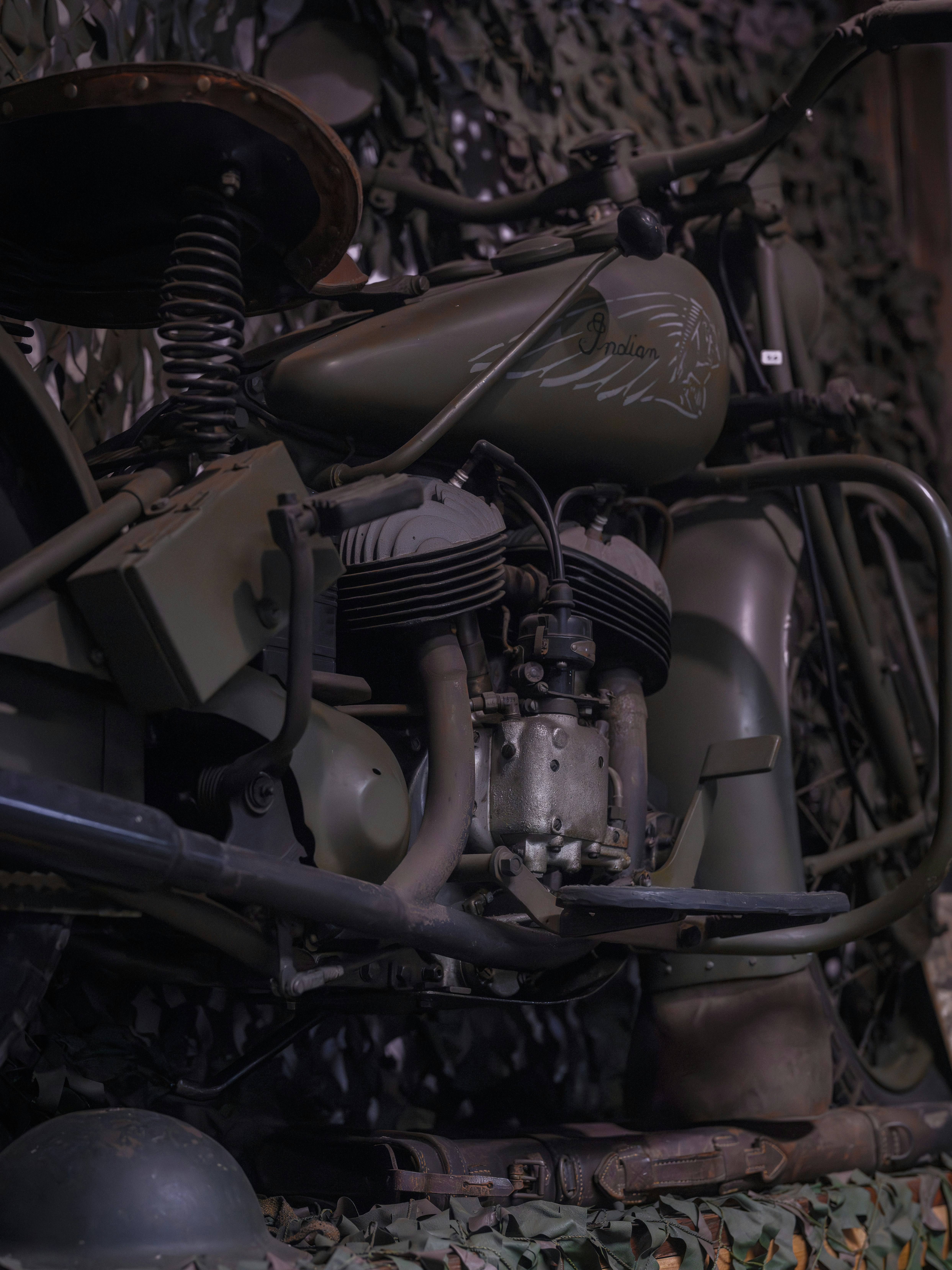 Silent Steel: A Weathered Indian Scout Engine in the Dark