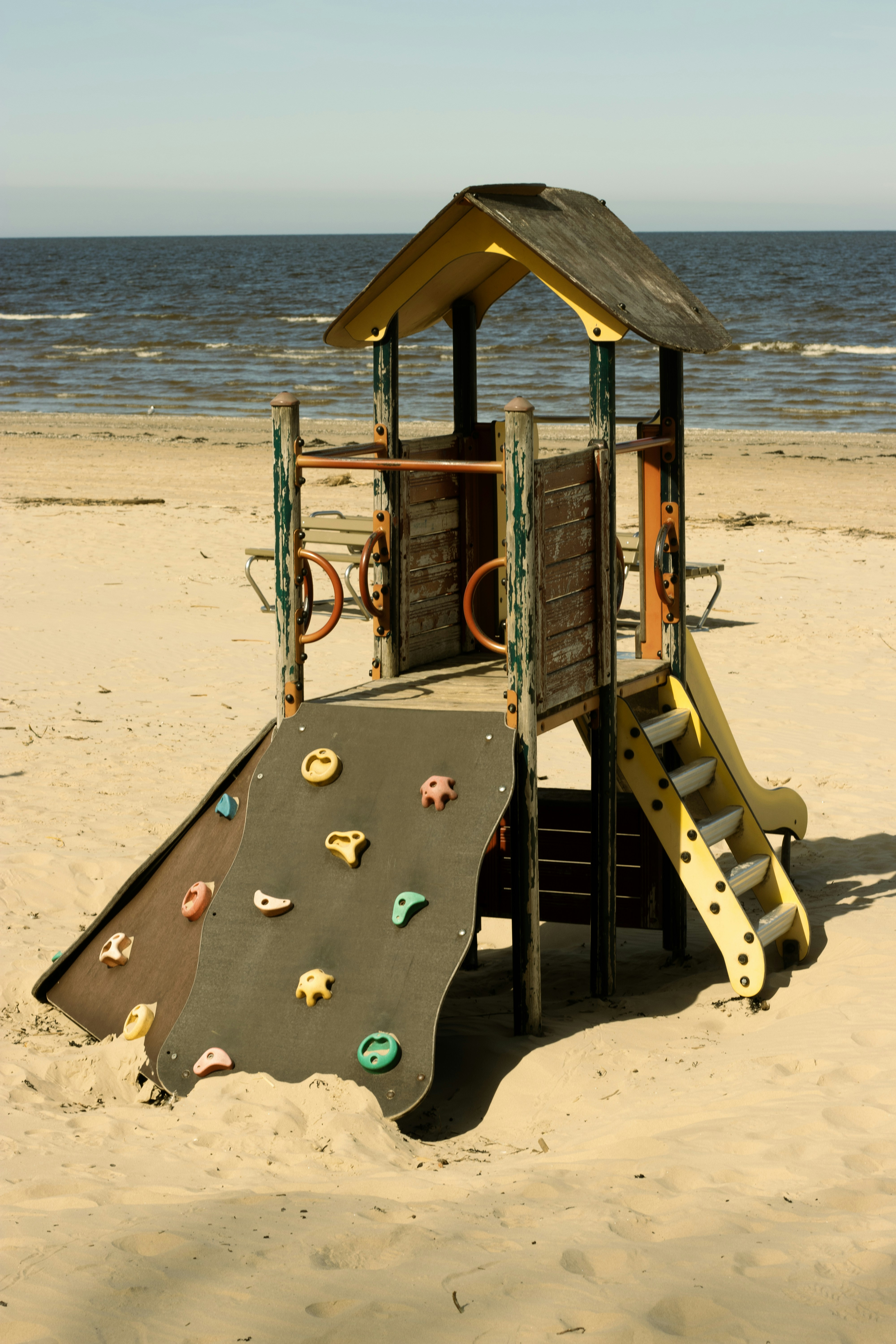 Sun-bleached Playground by the Sea: A Quiet Beach Structure