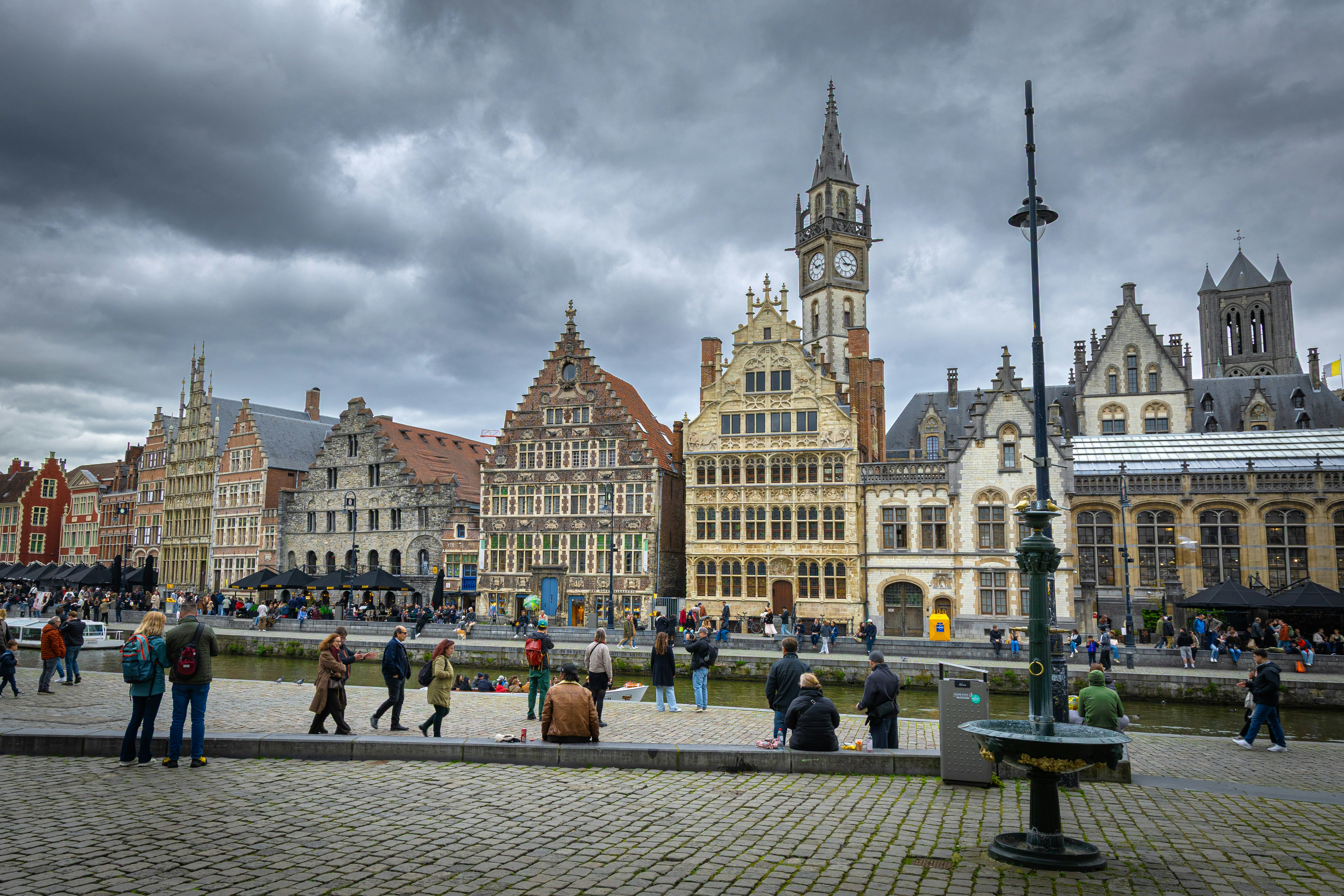 Row of Flemish Gabled Houses by the Ghent Waterfront
