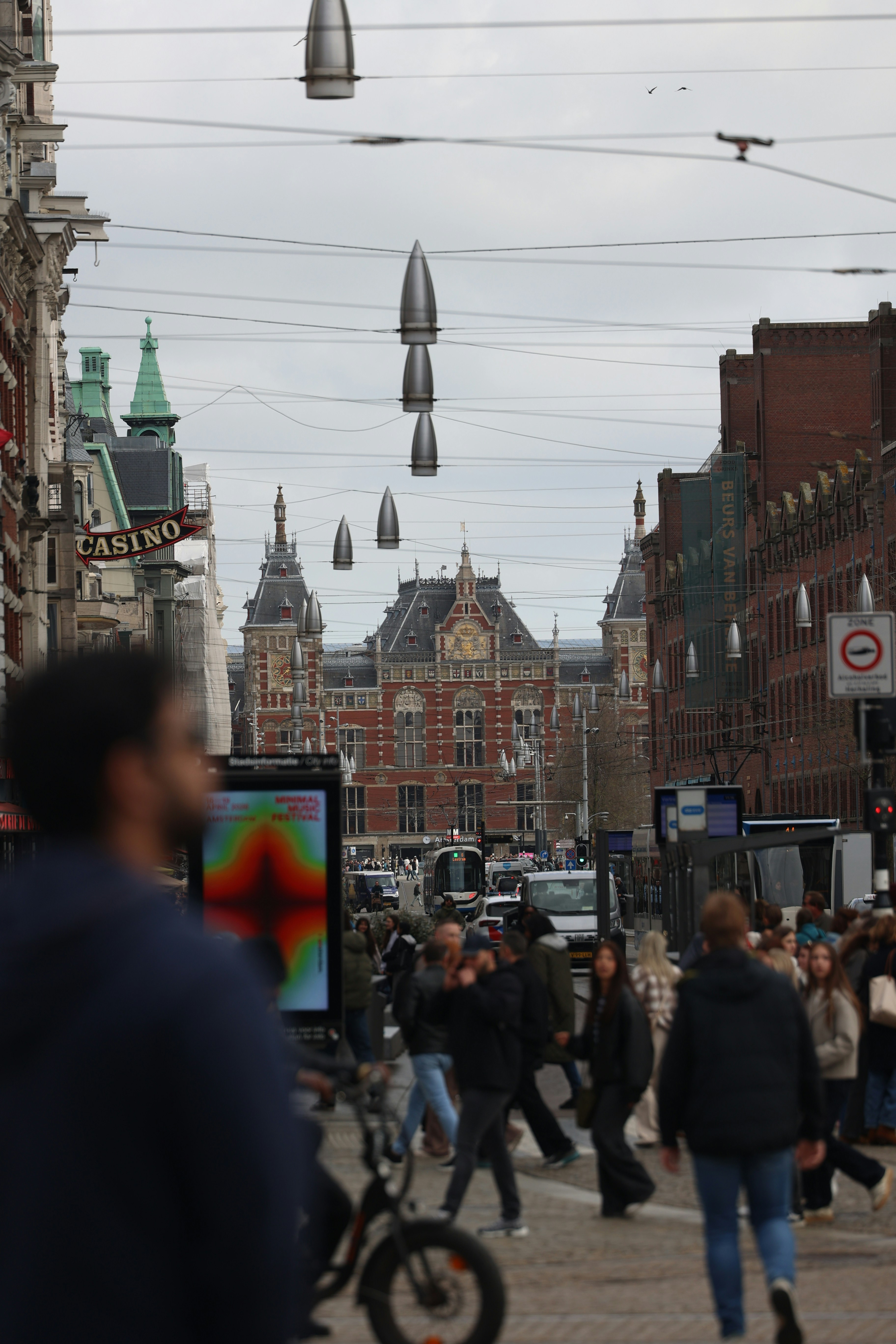 City Street Converging on Historic Roofline