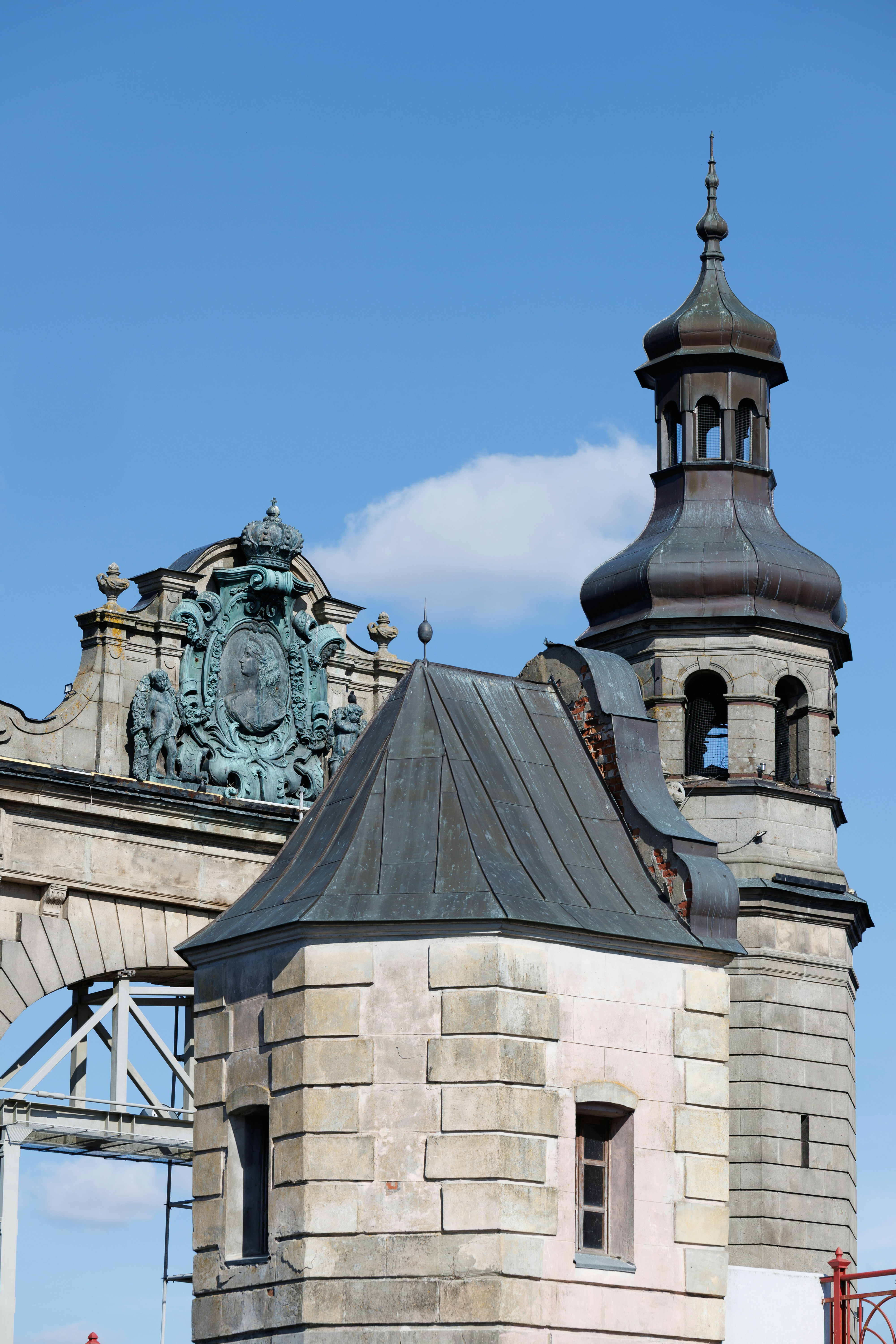 Architectural Crown: A Historic Turret Against a Clear Sky