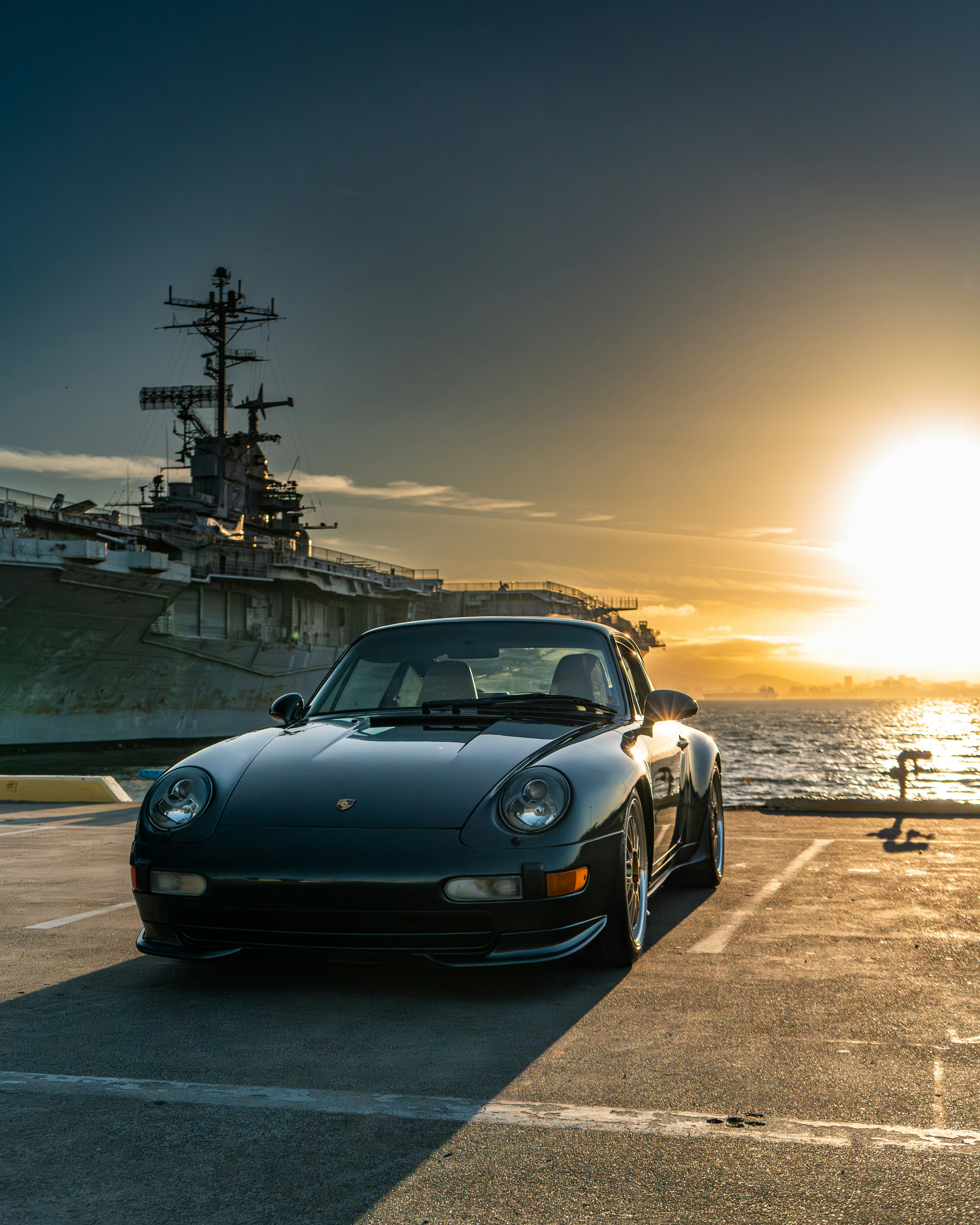Sunset Drift: Porsche by the Quiet Dock at Golden Hour