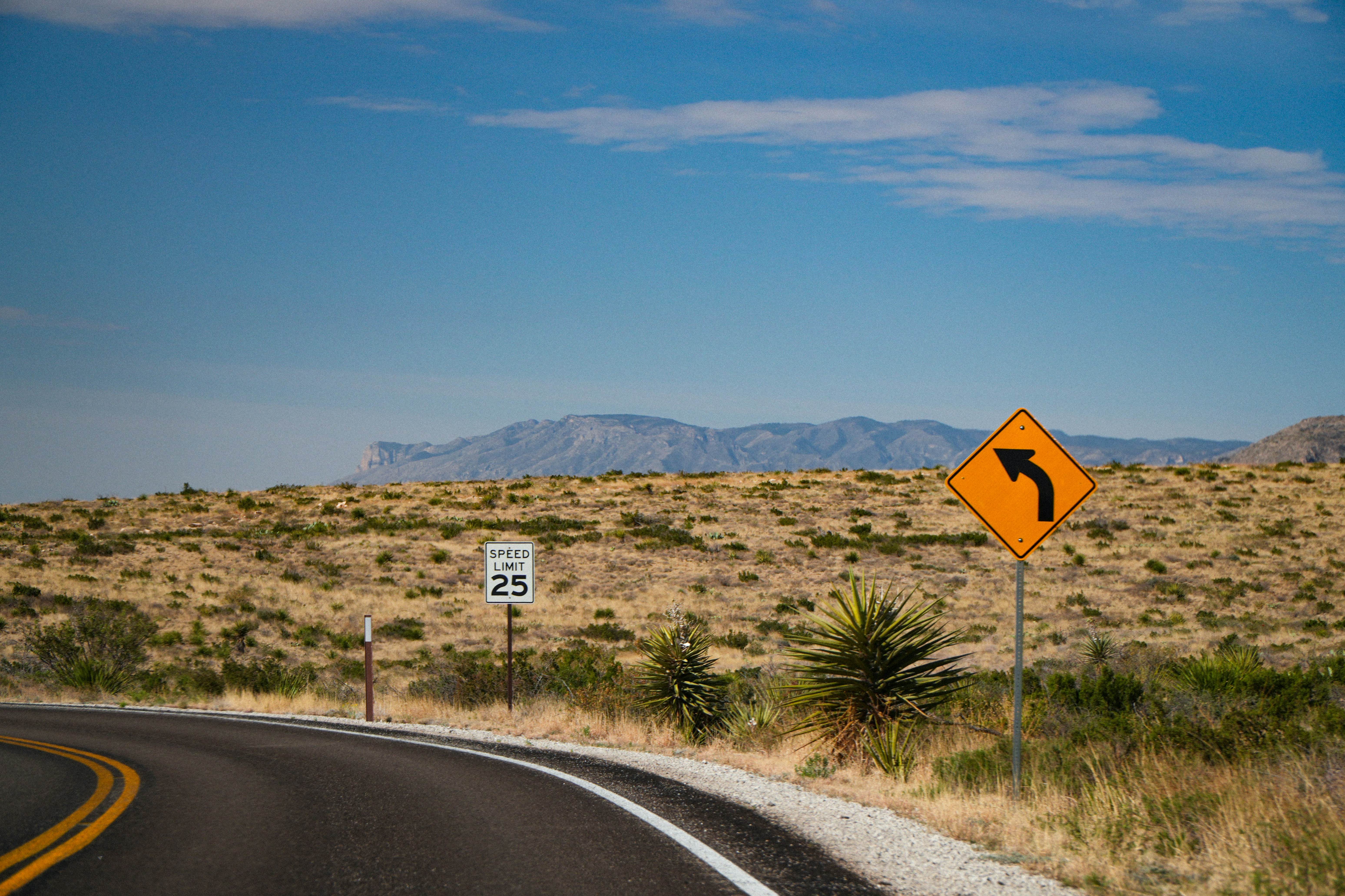 Desert Roadside Signpost Echoes the Winding Canyon