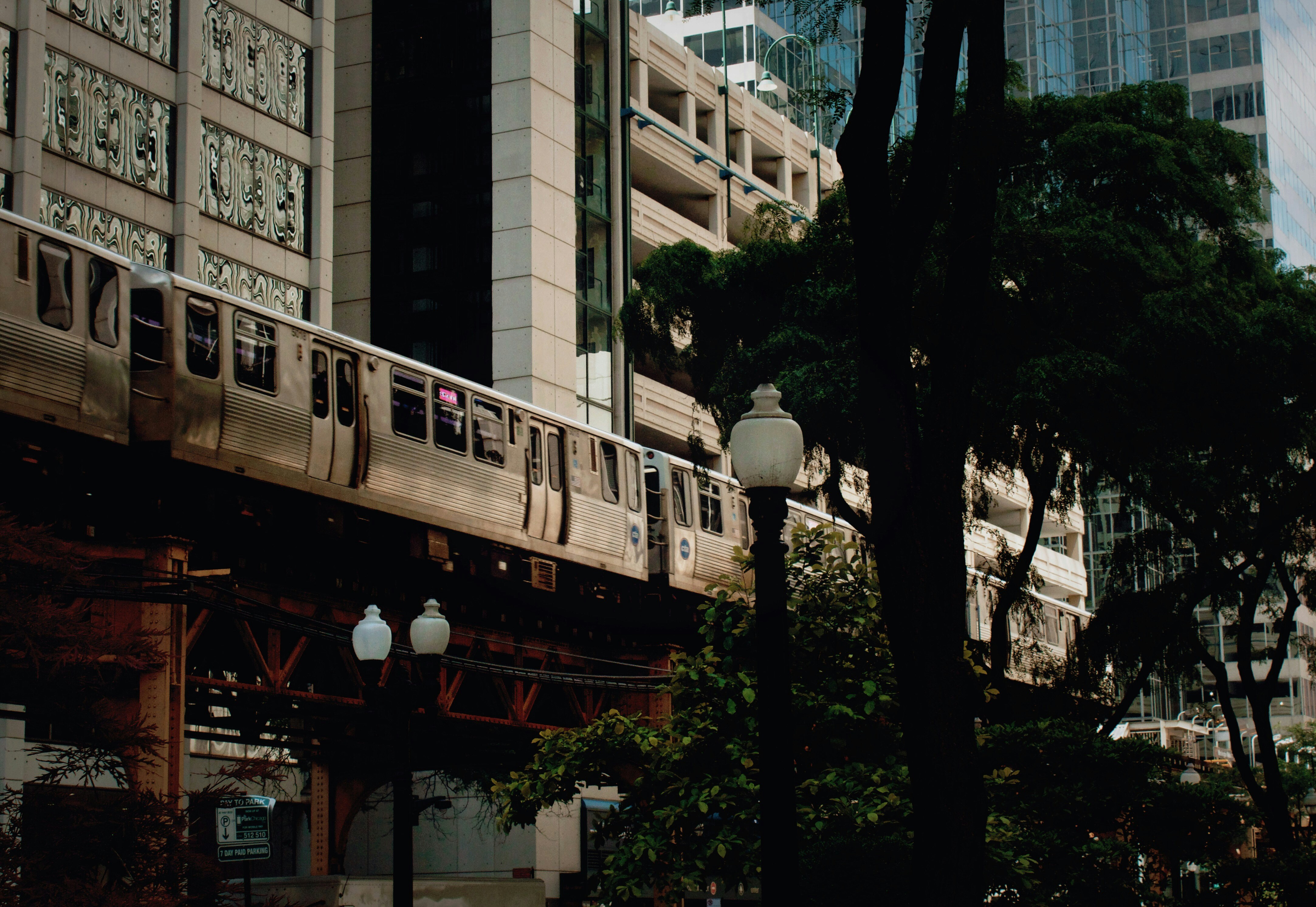 Transit Above the Street: A Mono-Chrome Slice of Urban Elevation
