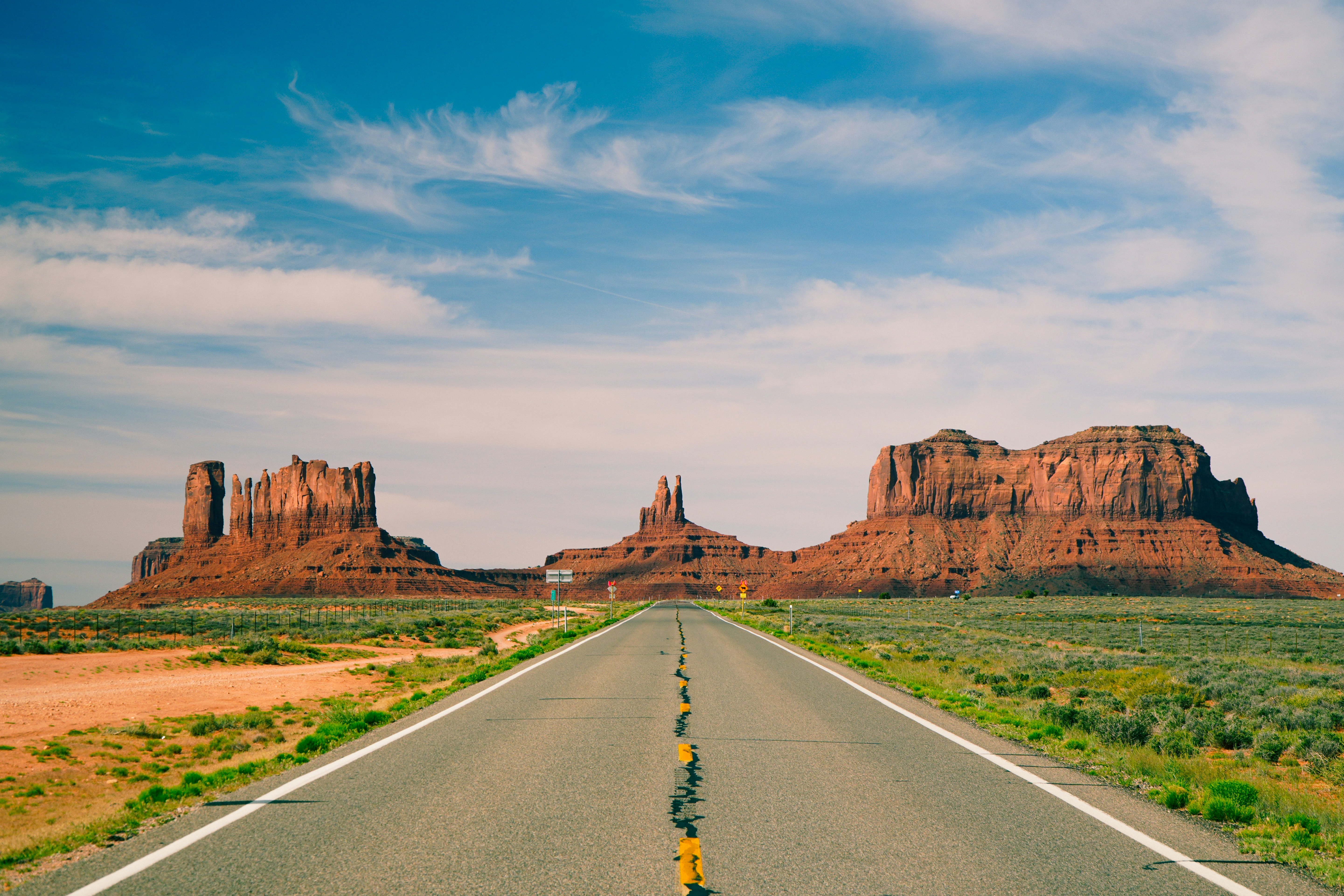 Desert Highway to Monumental Flat-Topped Spires
