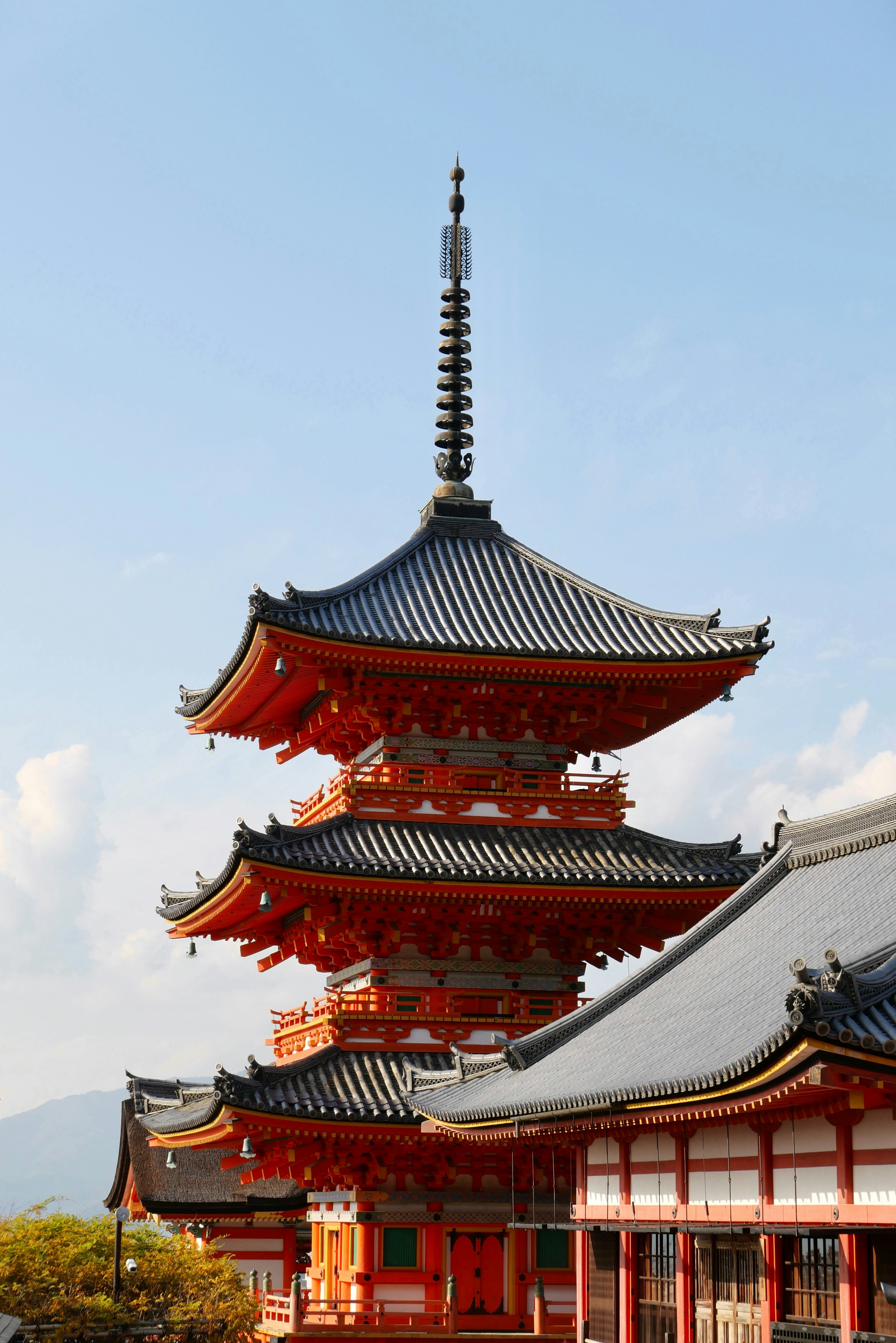 Red Pagoda Rising: A Timeless Temple Silhouette Under Clear Sky
