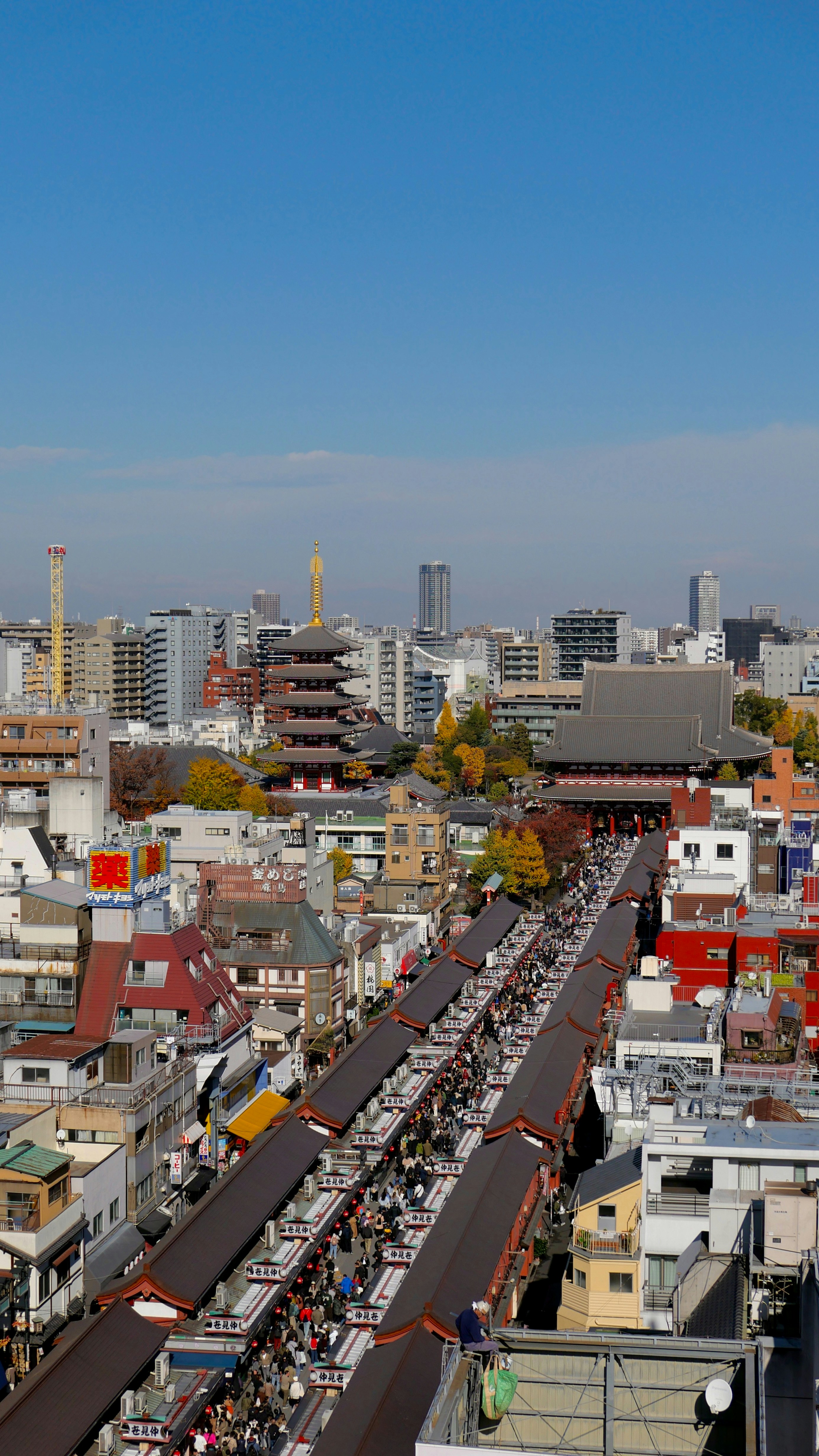 Temple District Aerial: A Packed Market Stretches Through Old Tokyo