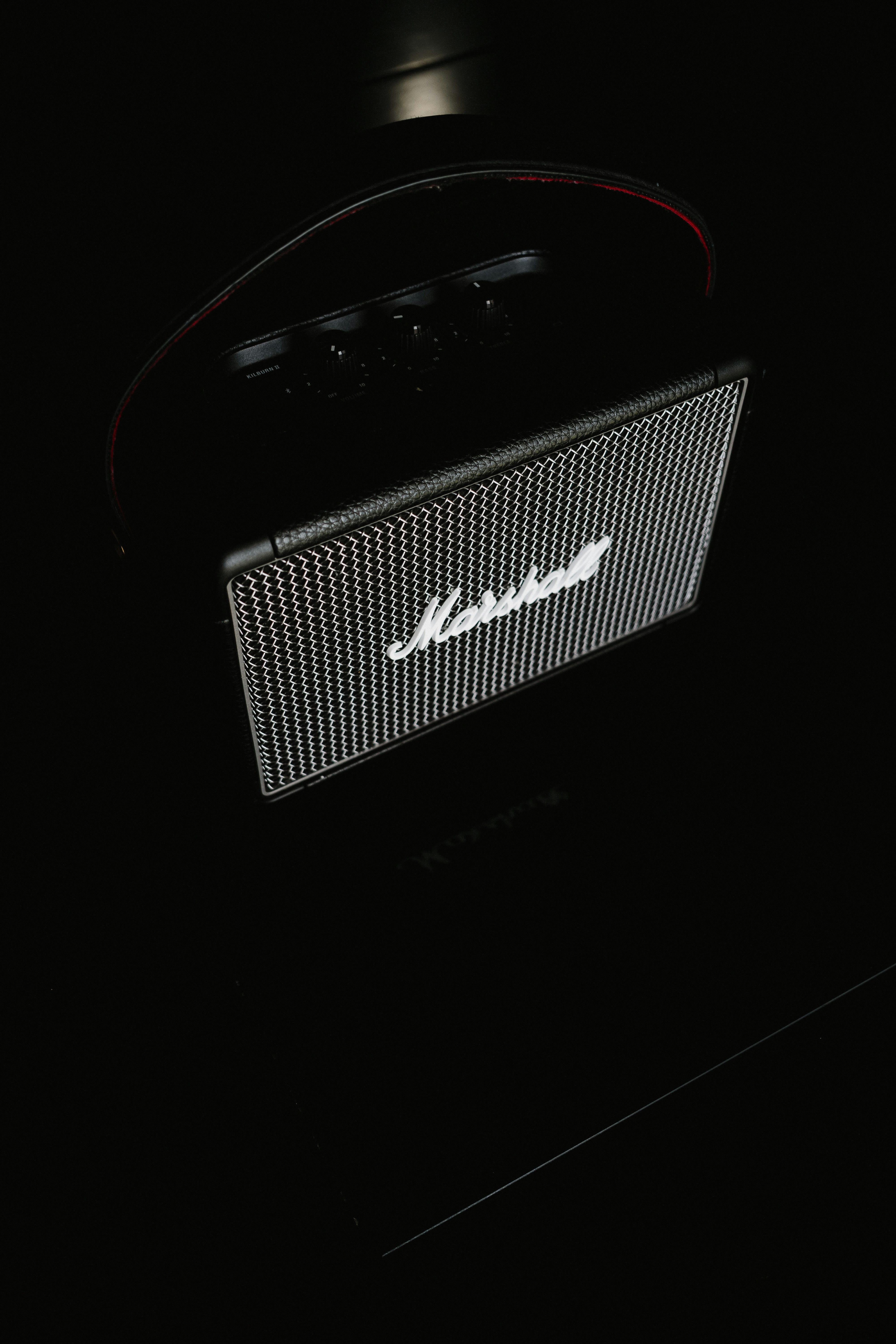 Marshall speaker with white logo on black background