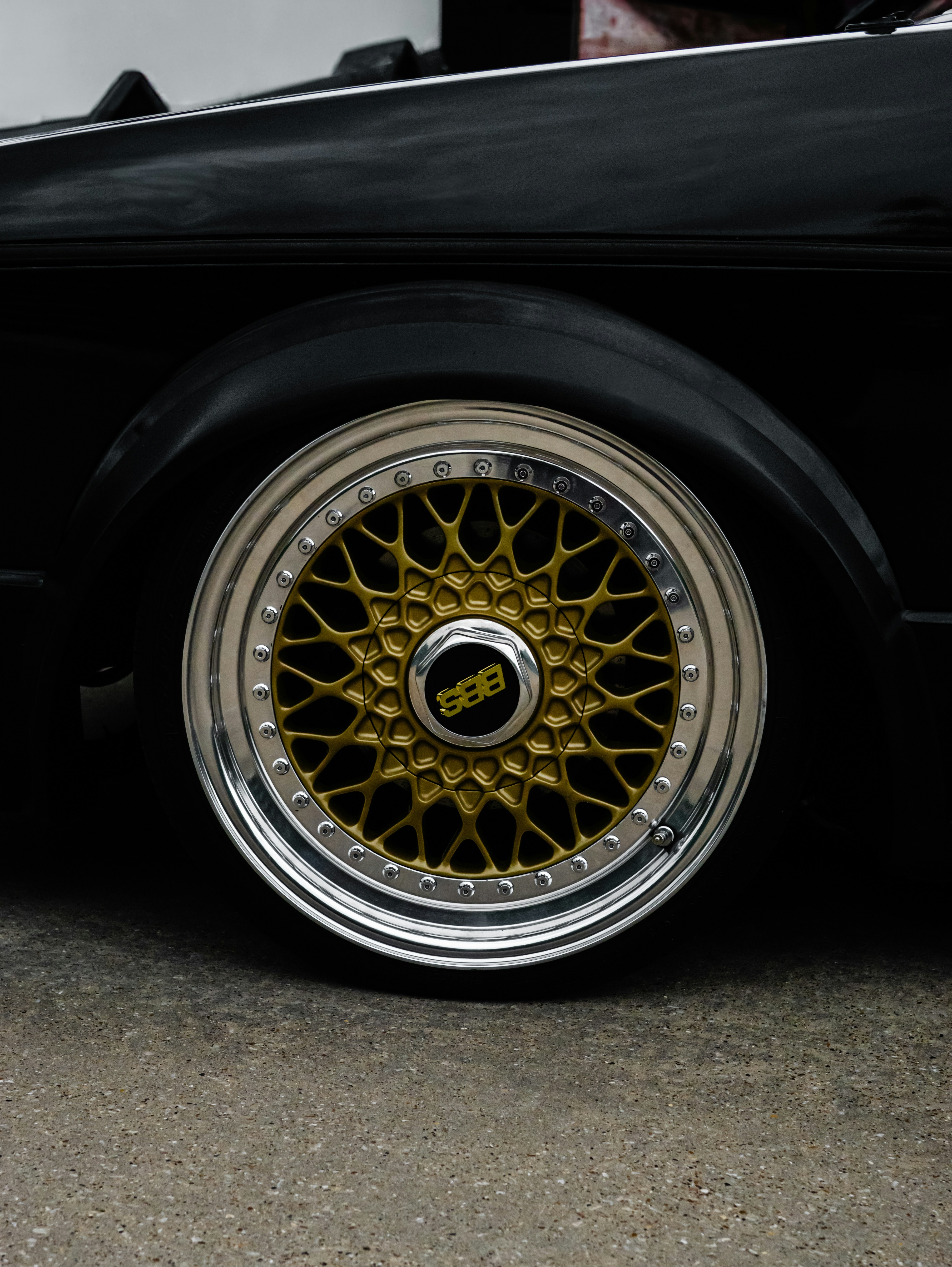 Gold mesh and chrome: close-up of a vintage BBS wheel