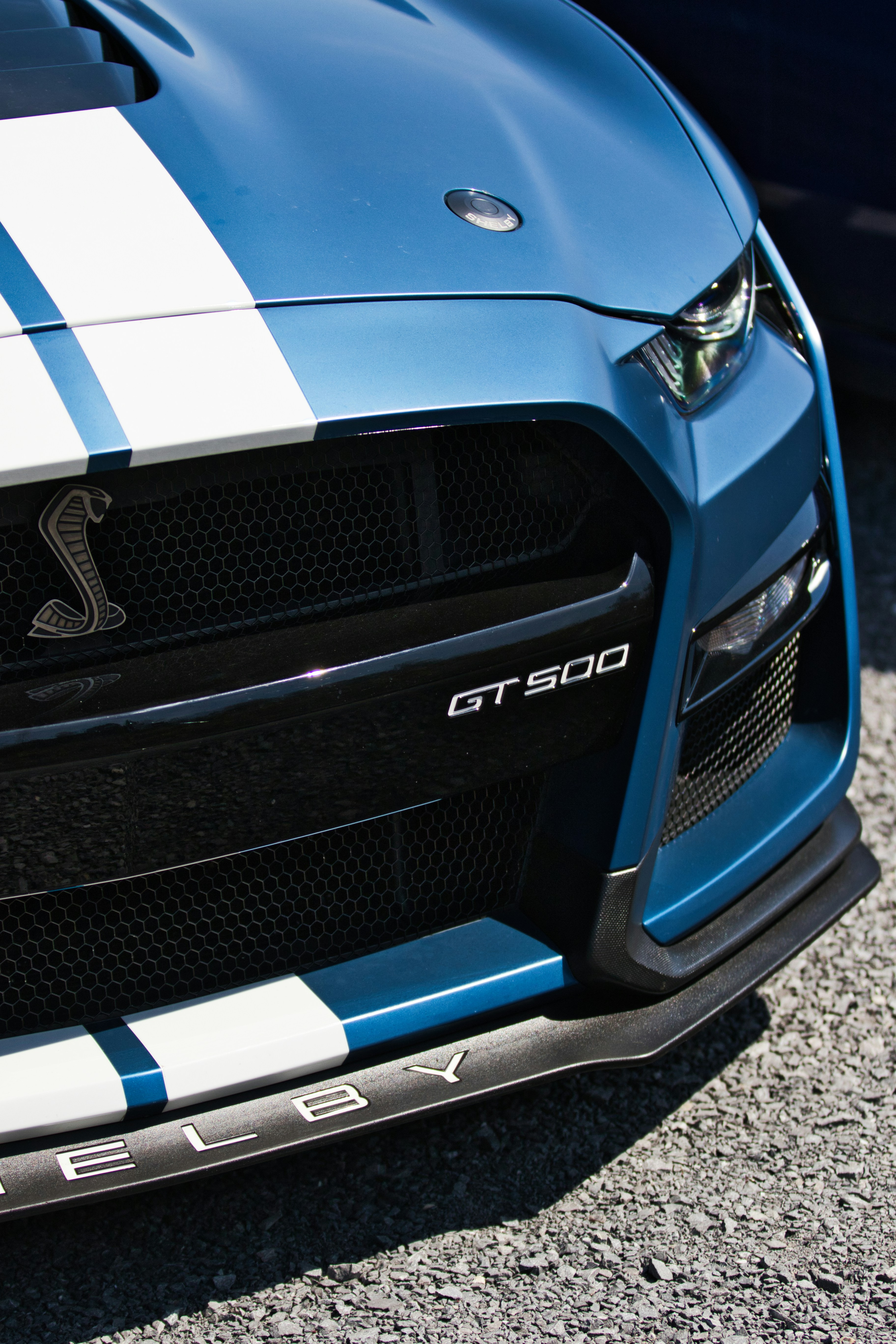 Blue thunder: the Shelby GT500’s bold grille and racing stripes