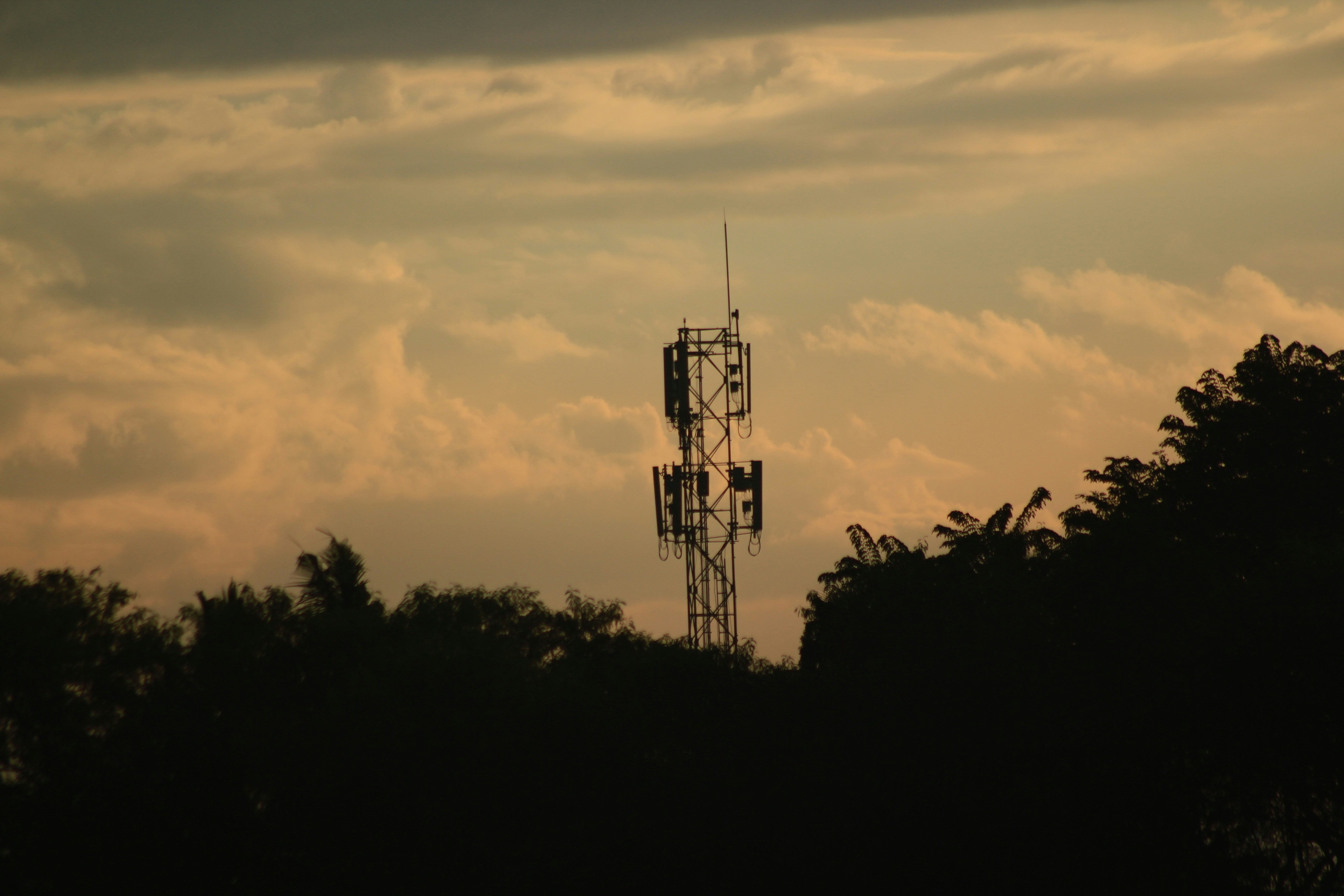 Silhouette at Dusk: A Cellular Tower Quietly Pierces the Horizon