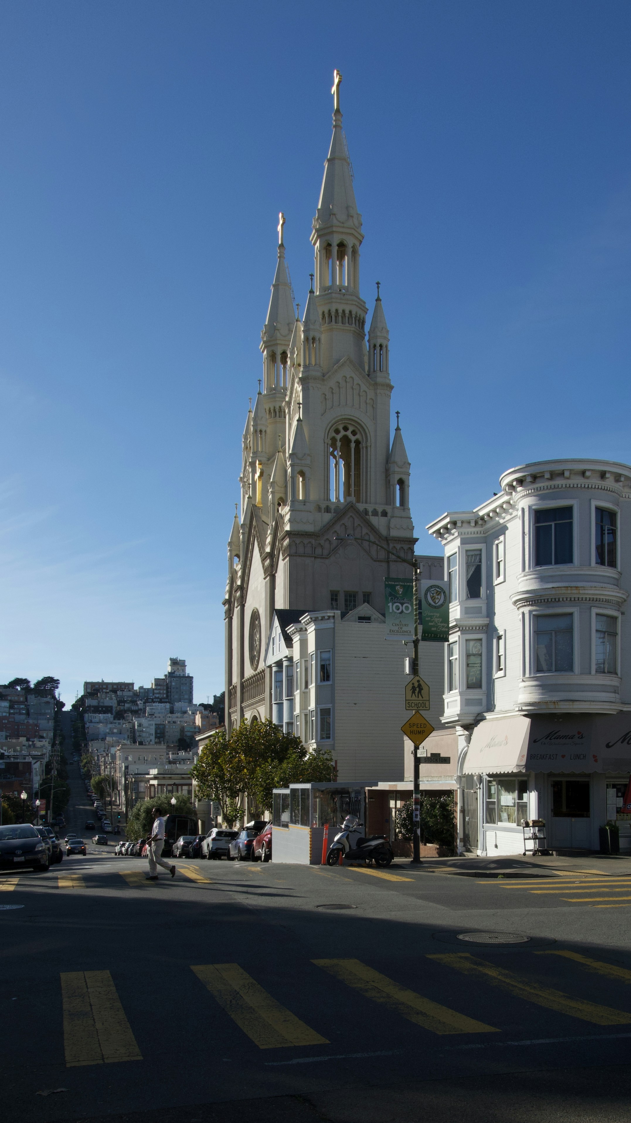 San Francisco Cathedral Towers Over a Quiet Street
