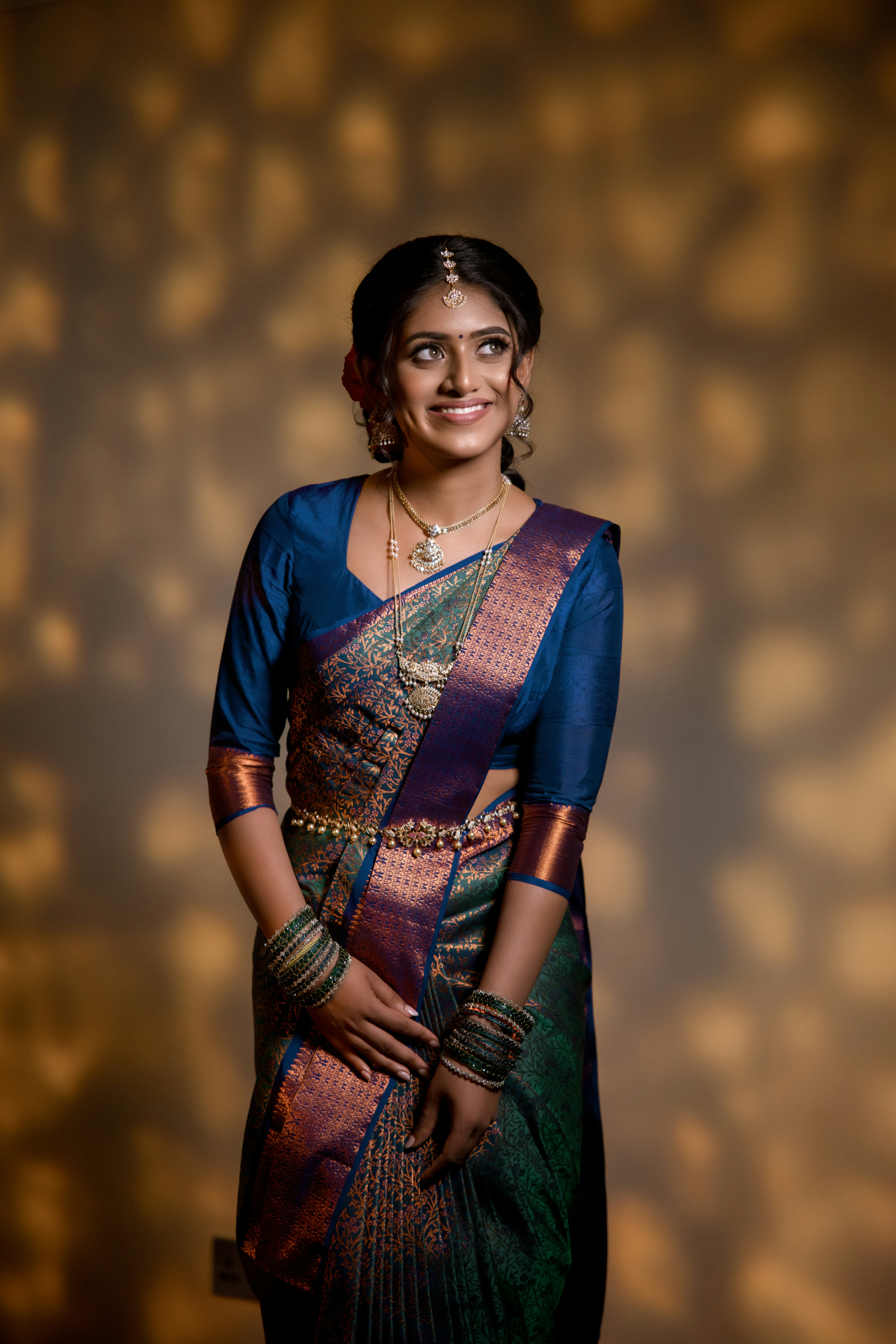 Graceful Poise in Silk and Gold