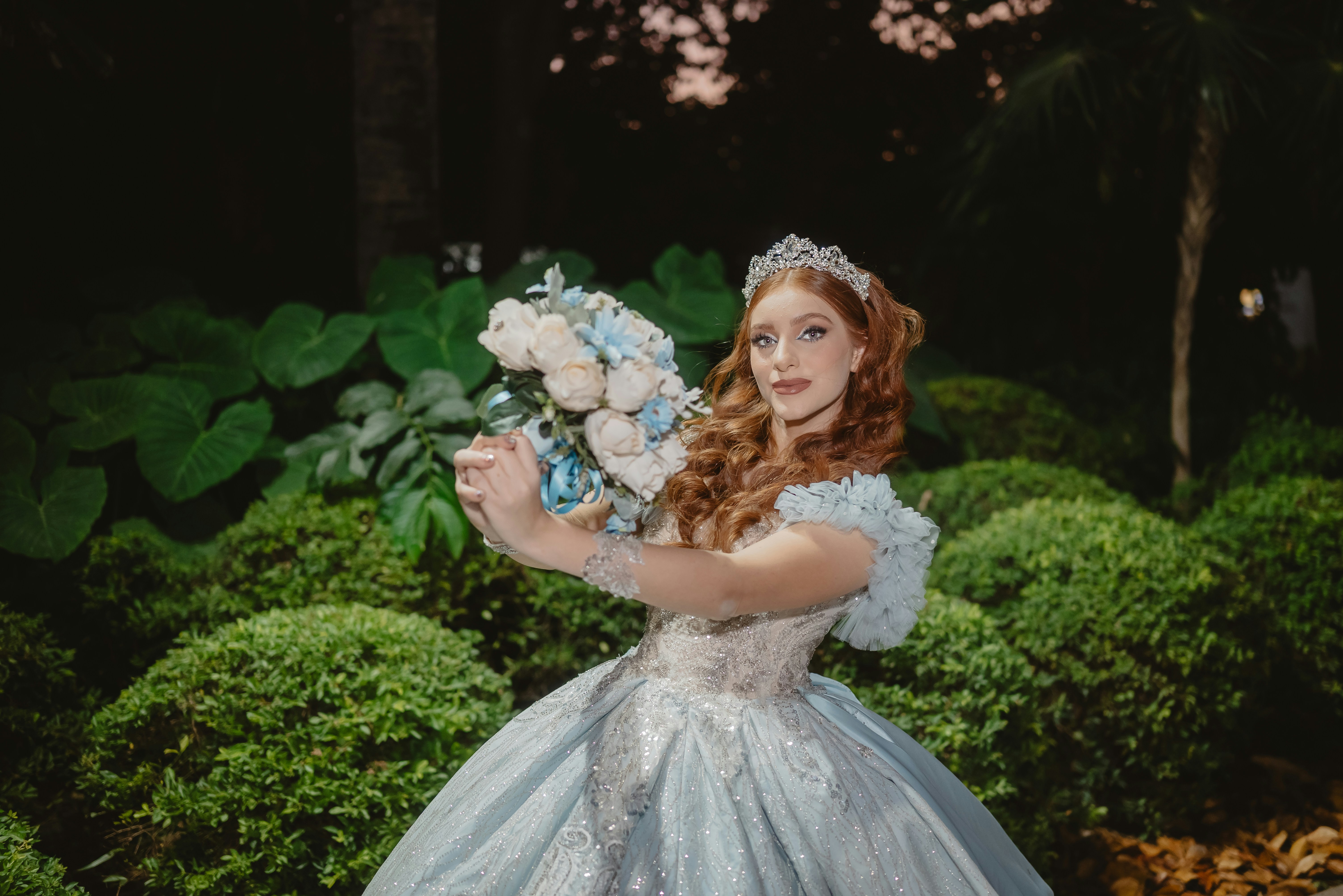 Moonlit Waltz: The Velvet Gown and Bouquet
