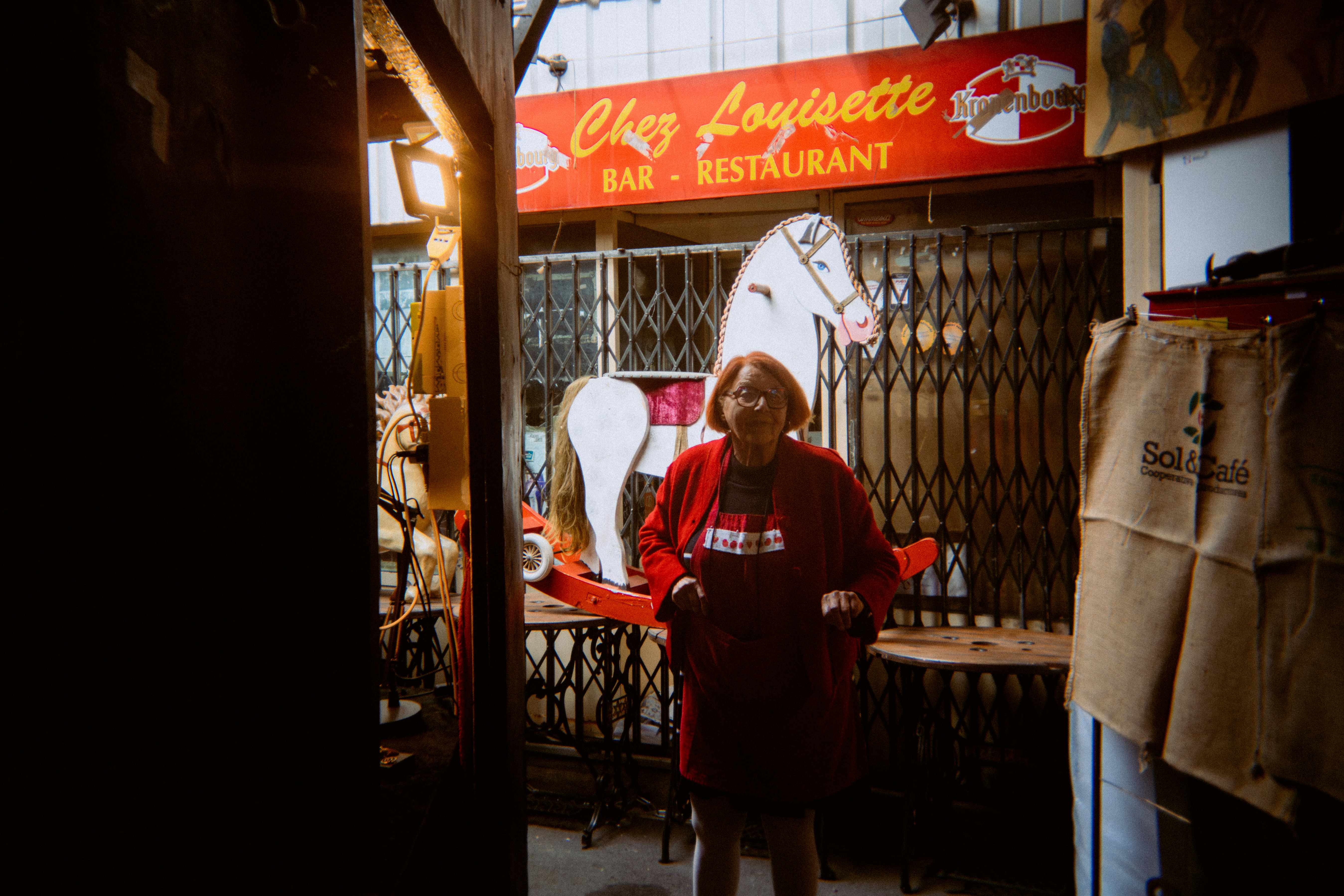 Night Market Portrait in Front of a Vintage Café Sign