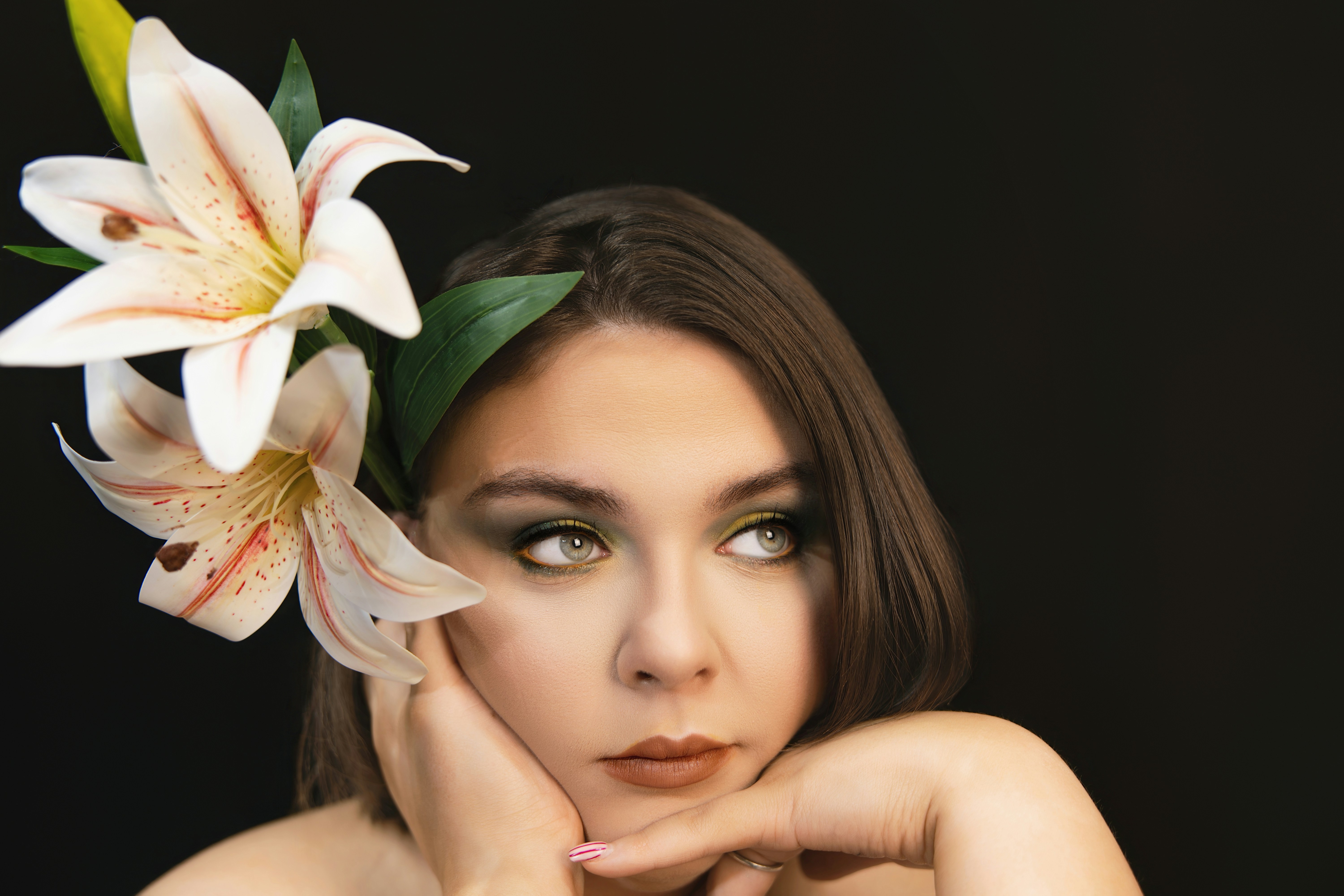 Floral Muse: Portrait with Lily Accents