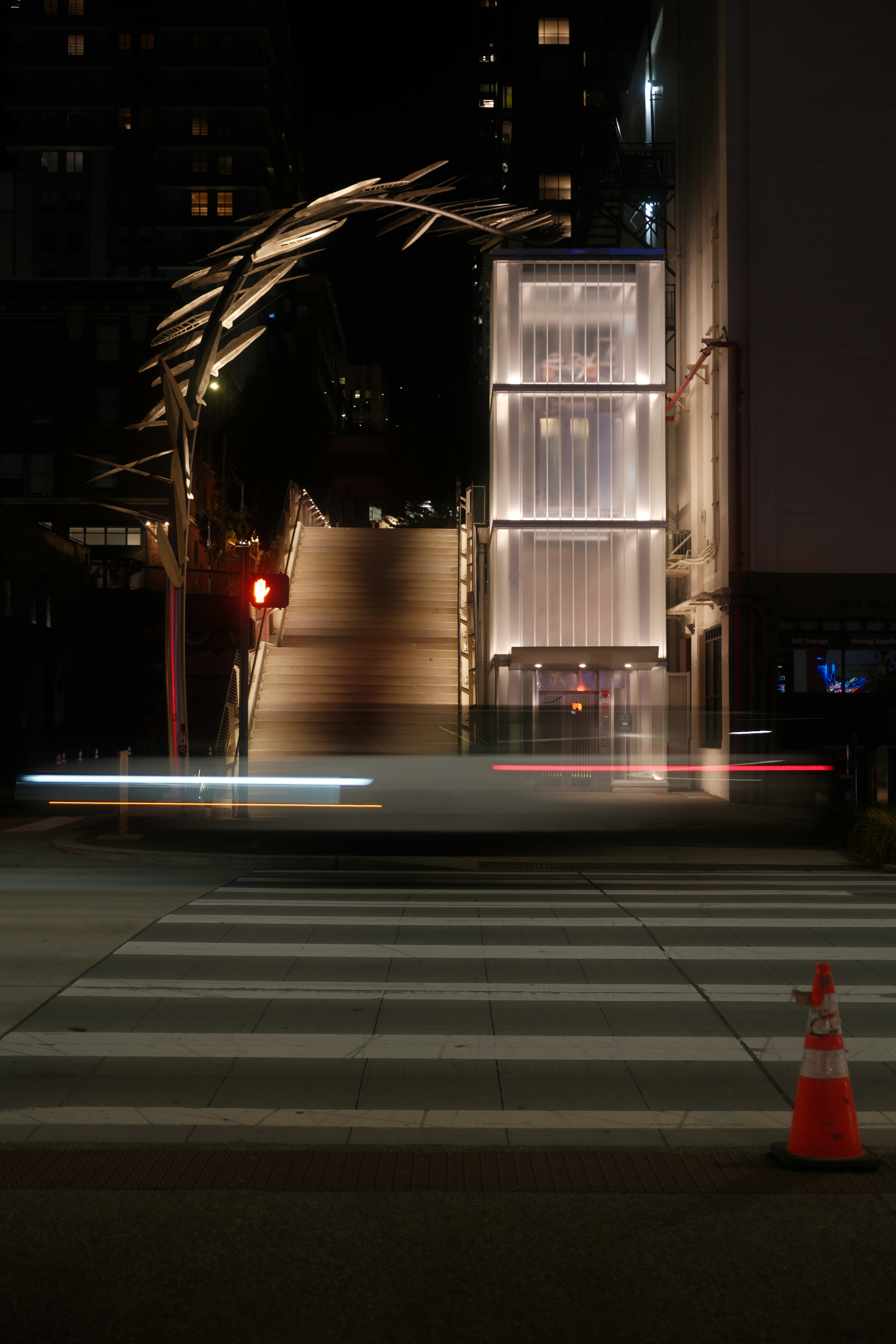 Neon Stairwell Gate at Nightfall