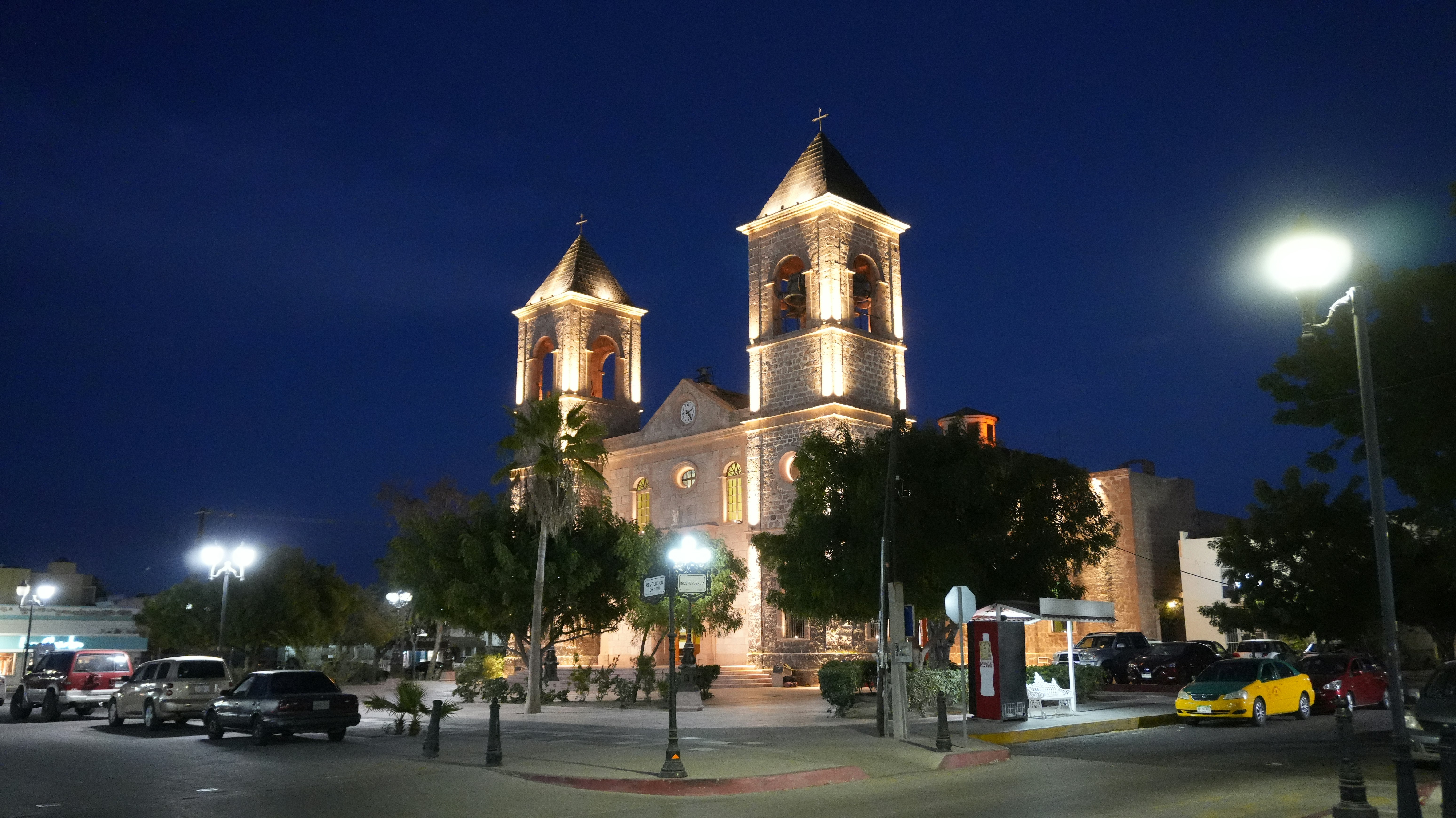 Night Lanterns Over a Quiet Town Church
