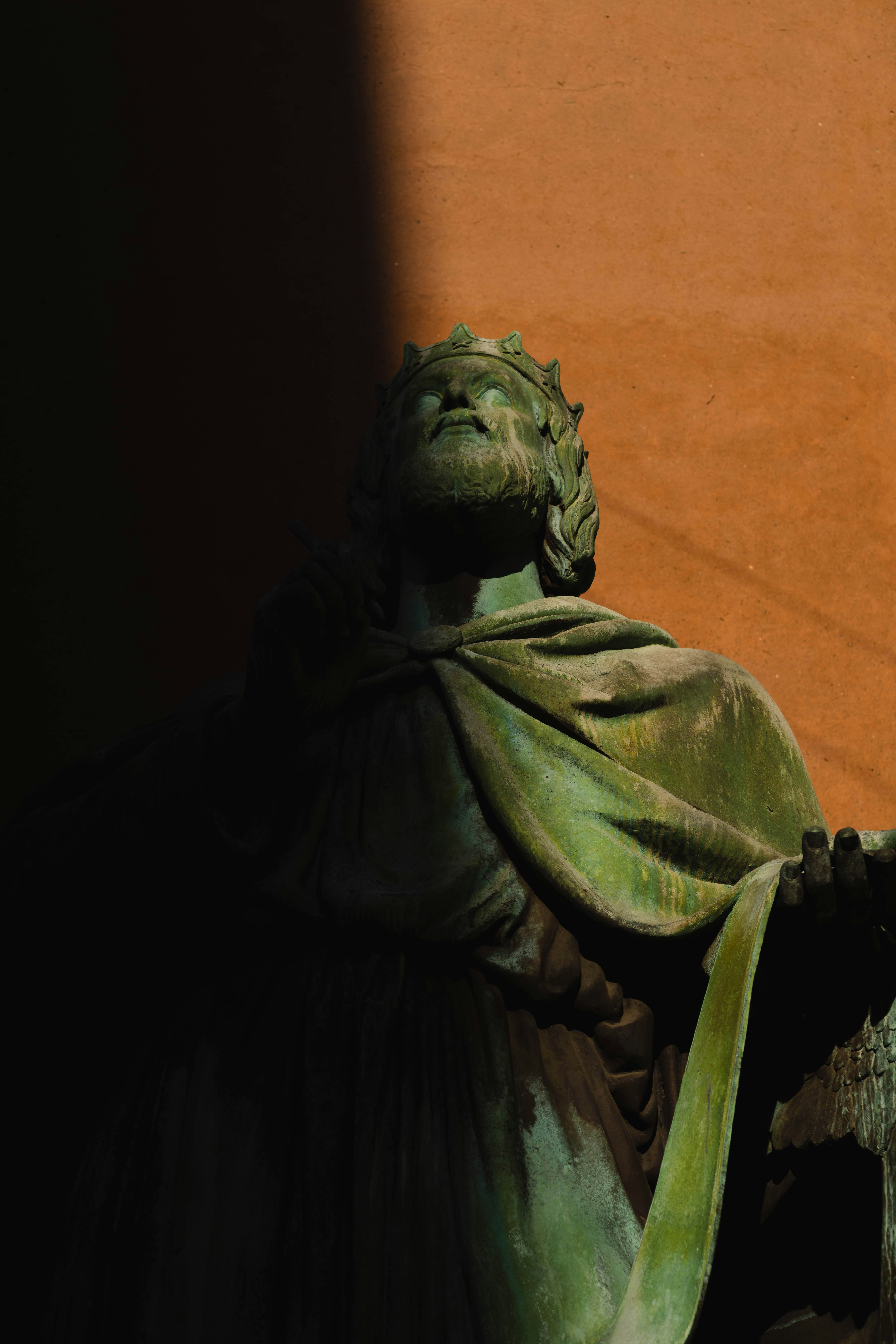Sunken Gaze of the Guardian in Shadowed Courtyard