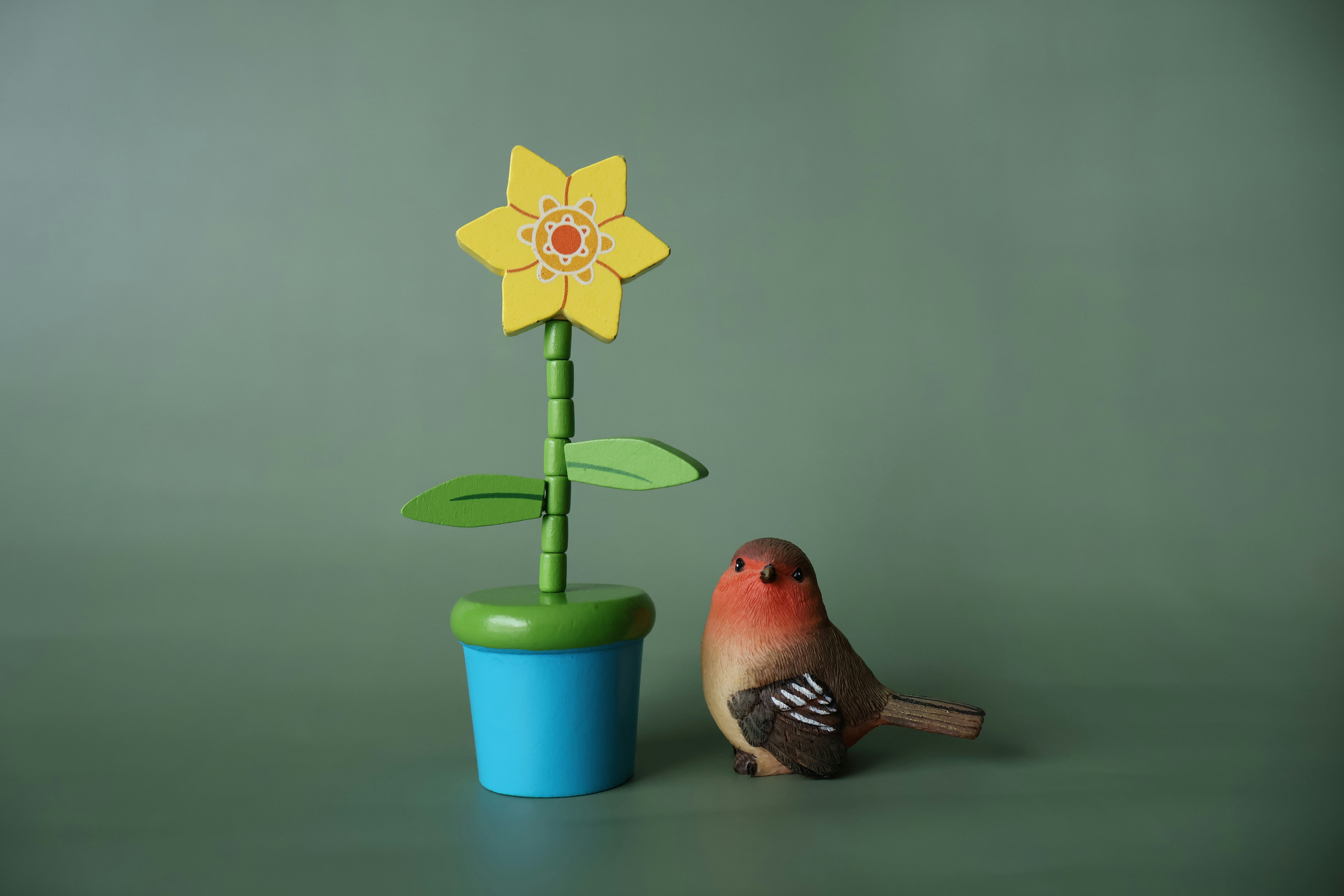 Sunflower Bloom and Small Bird: Minimal Studio Moment