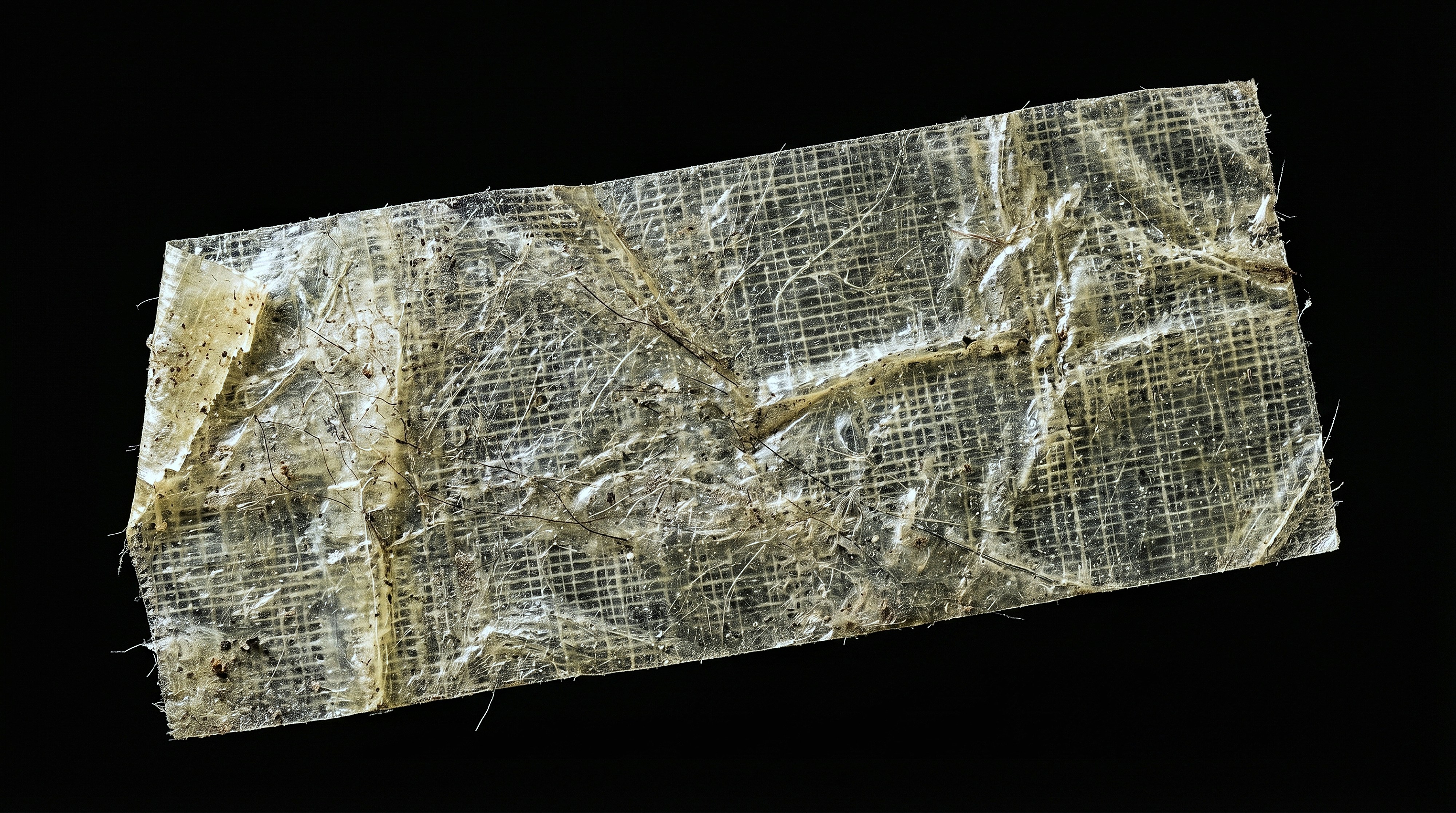 Torn Patch of Fabric: Frayed Edges on Dark Background