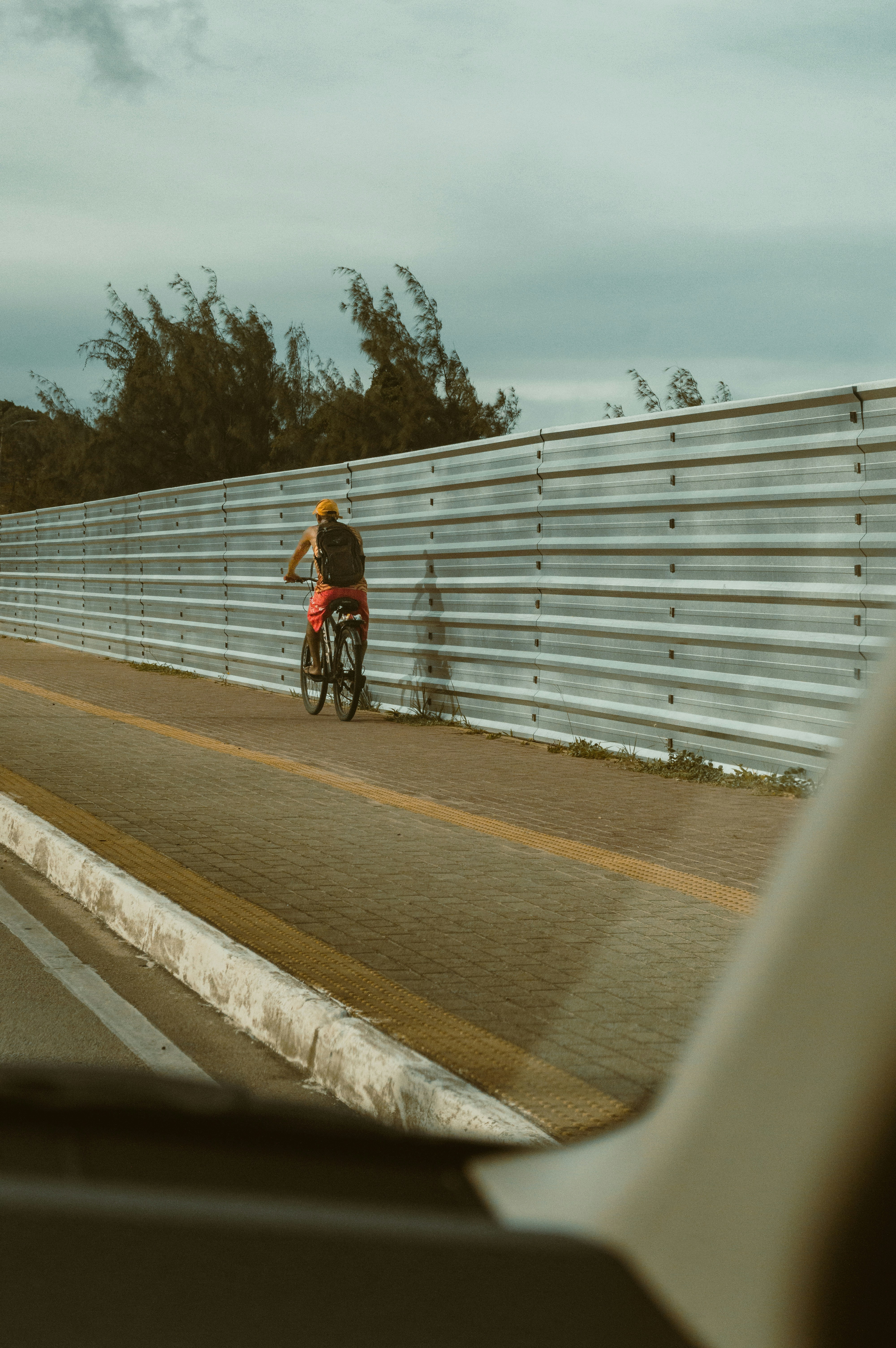 On the Move: Cyclist Trundling Along a Corrugated Barrier