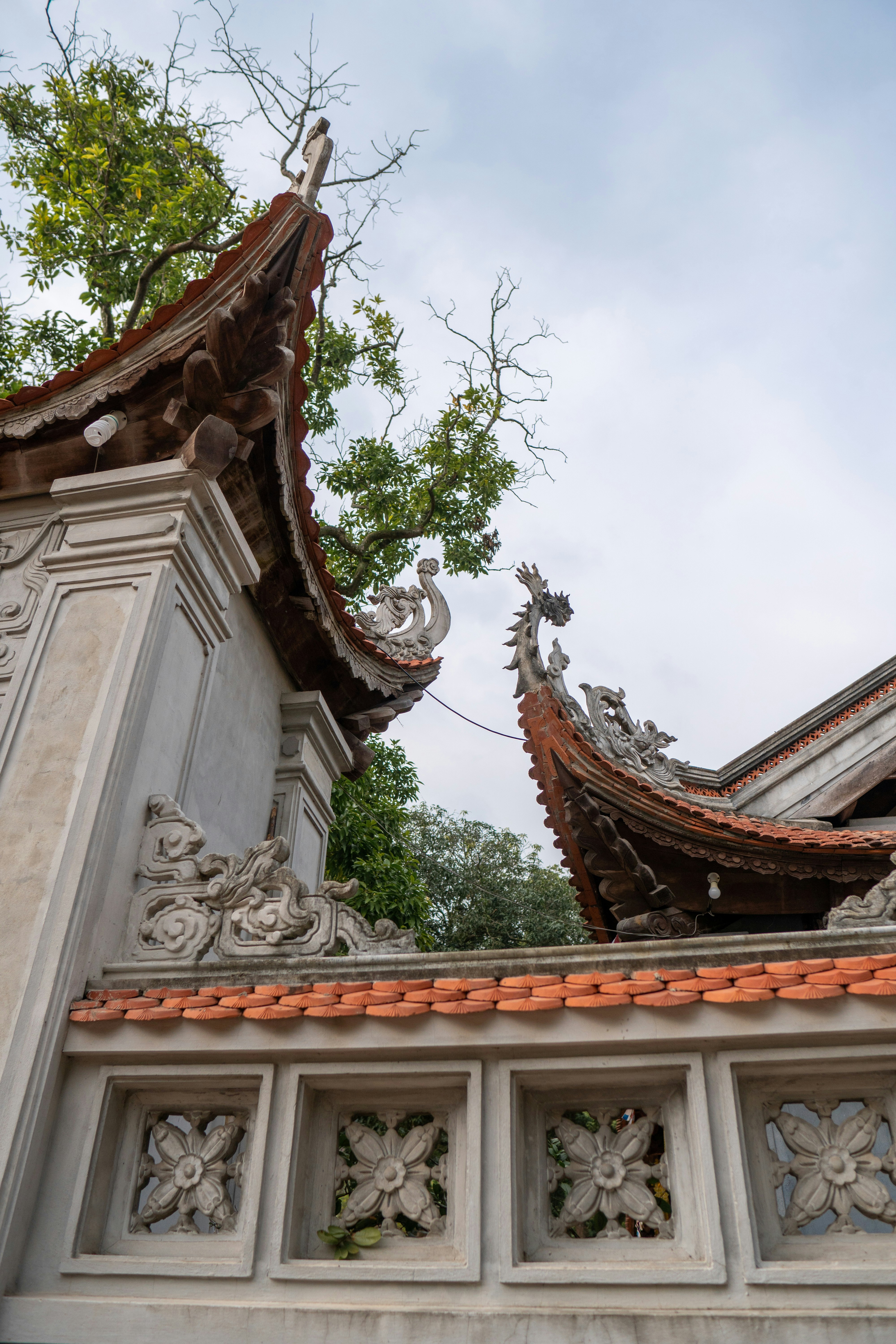 Temple Rooflines Reach Toward a Bright Sky
