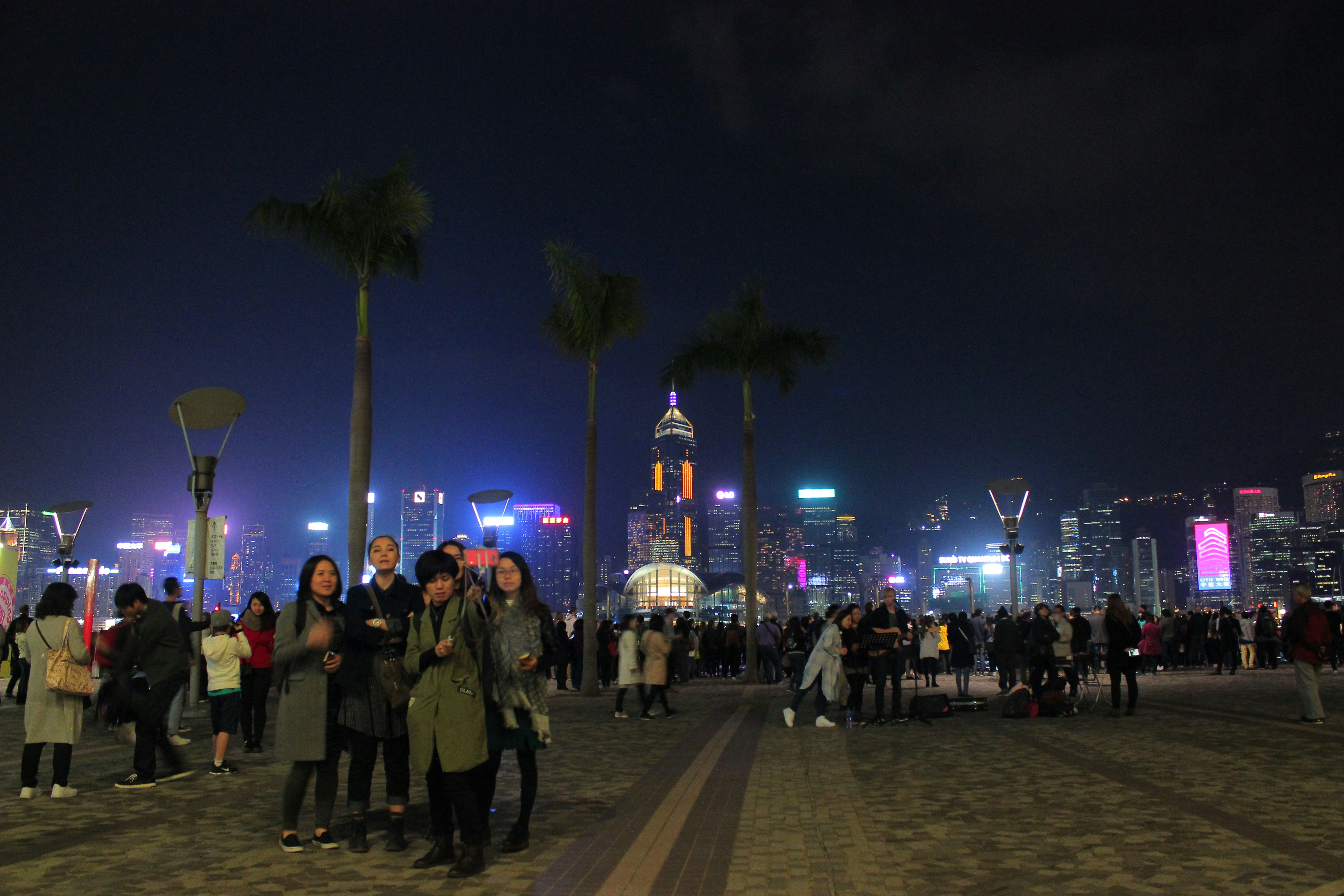 Night in the Harbourfront: A Quiet Wave of People Beneath Neon Skies