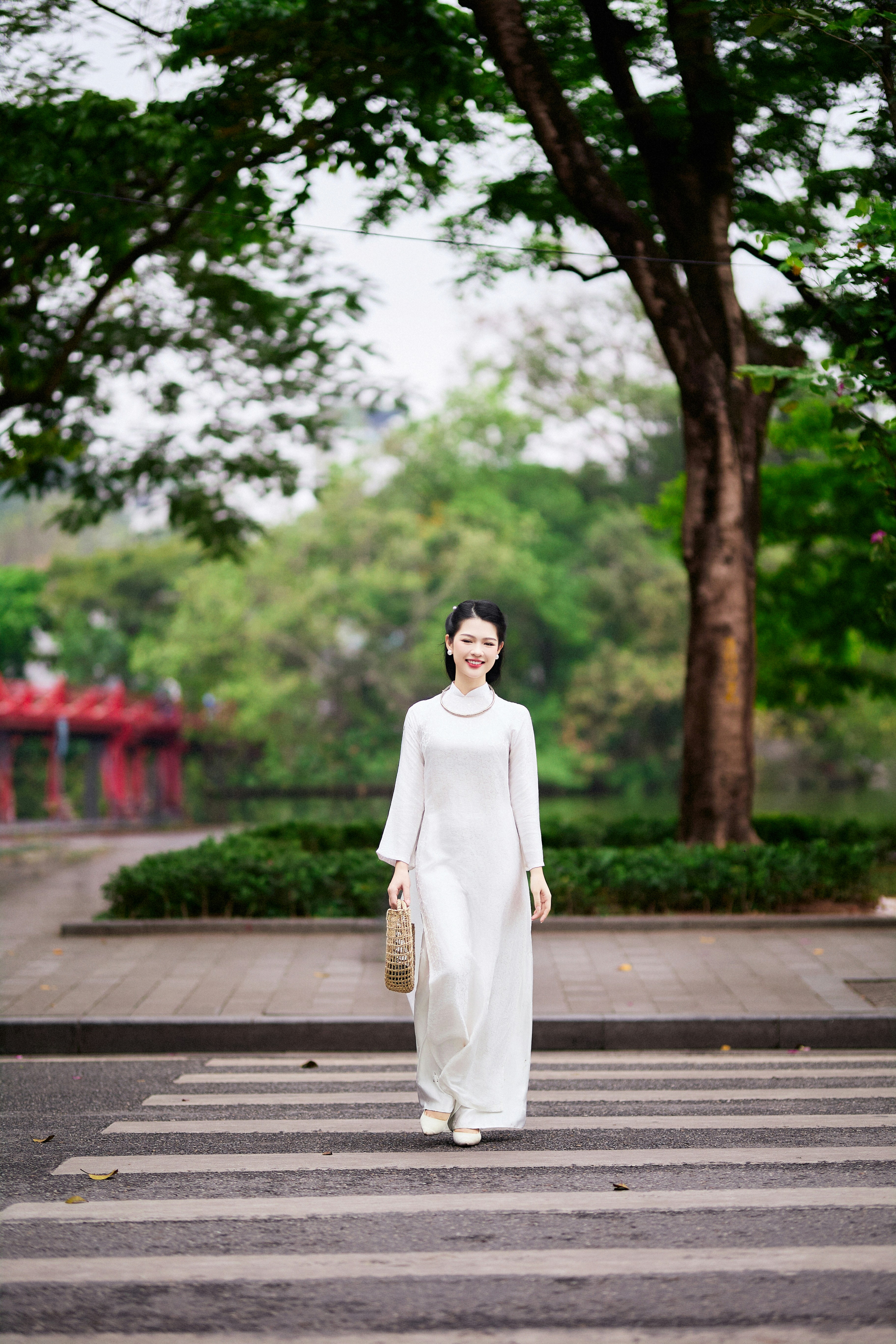 Grace in White: A Quiet Walk Across a City Crosswalk