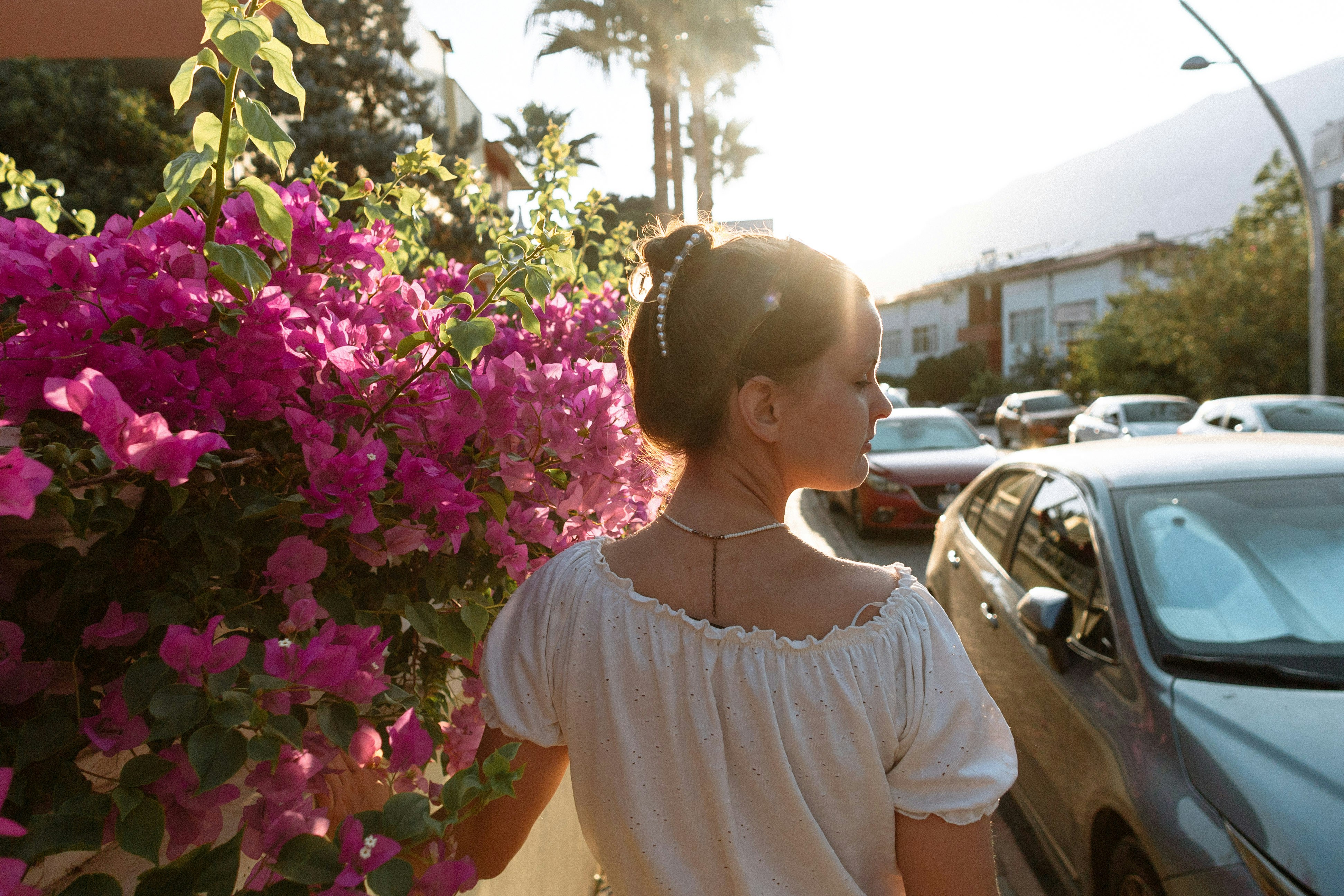 Backlit Bloom: The Quiet Portrait by the Car Line