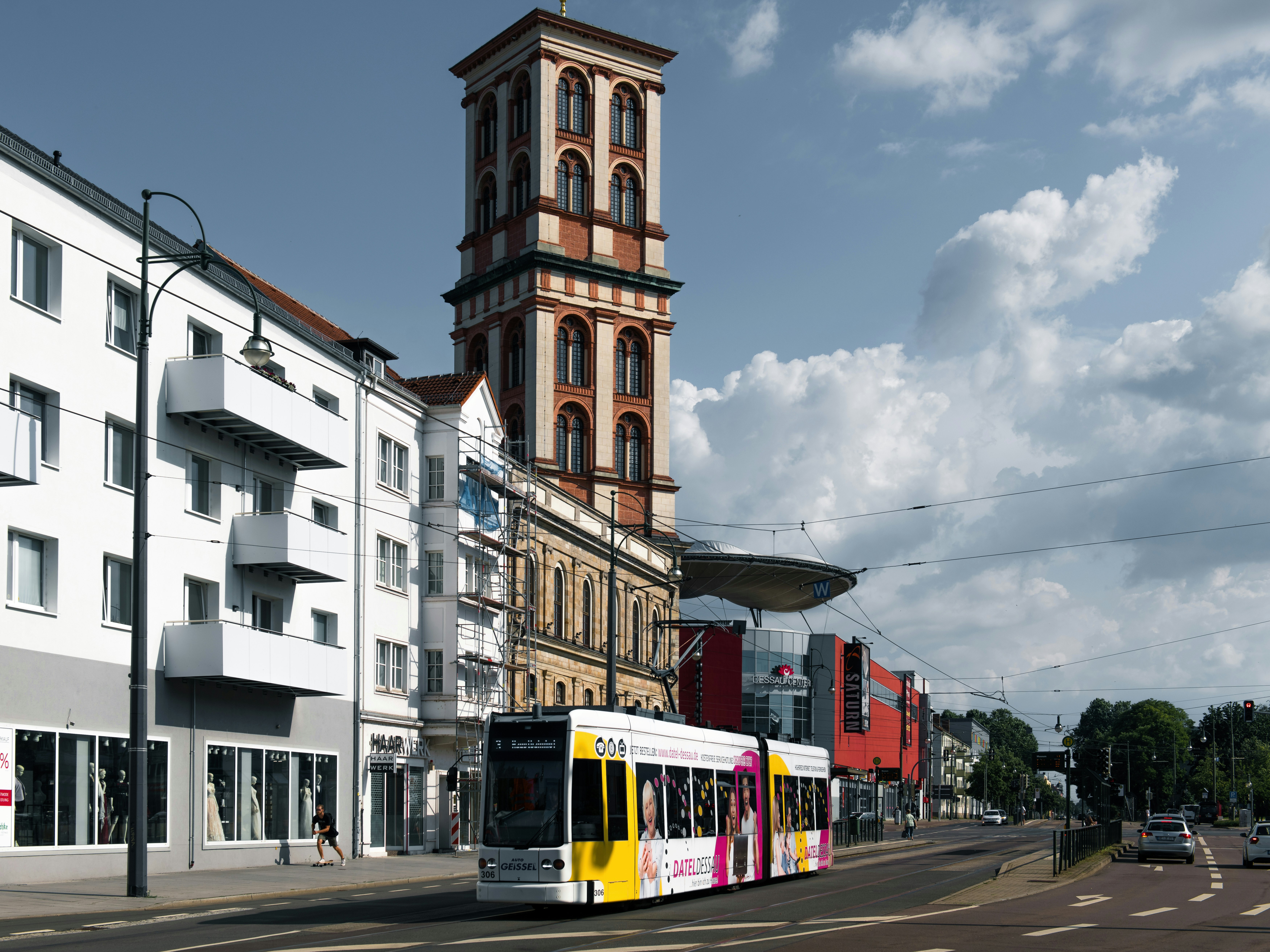 Urban Tramline and Clocktower: Morning in a GermanTown