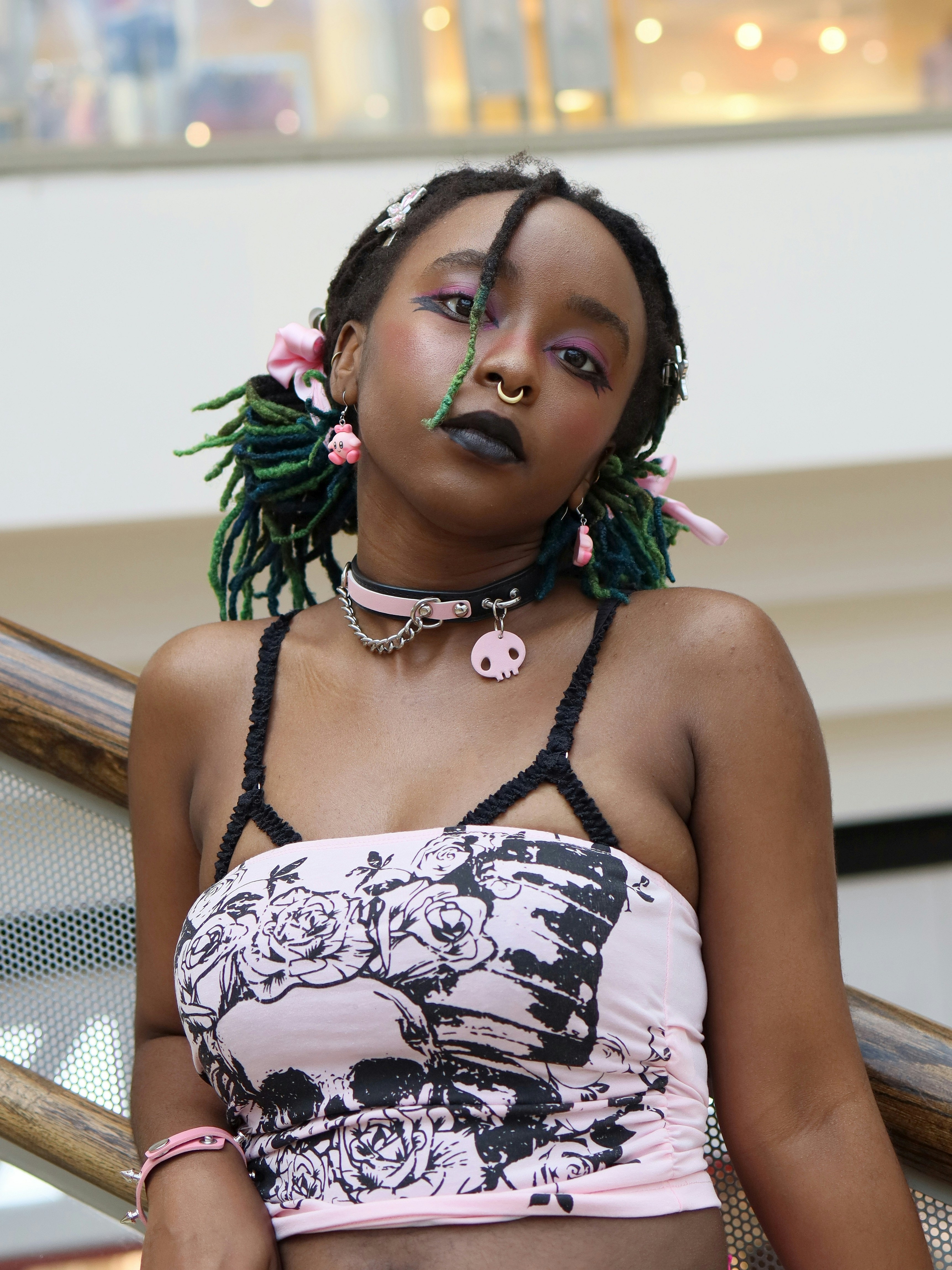 Neon petals and chrome chains: a bold portrait in color