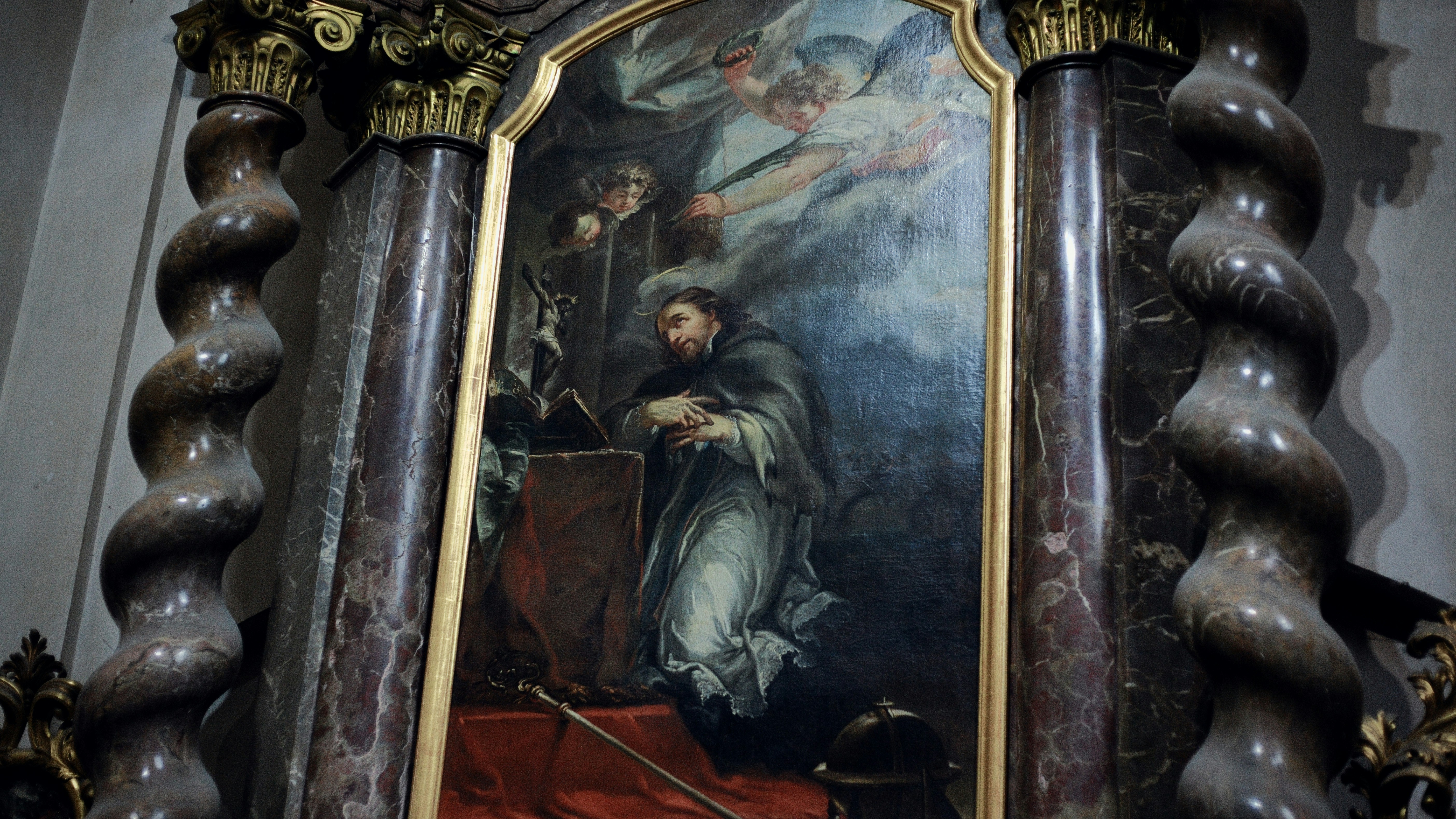 Divine Shadow over a Marble Altar: A Baroque Painting Within a Shrine