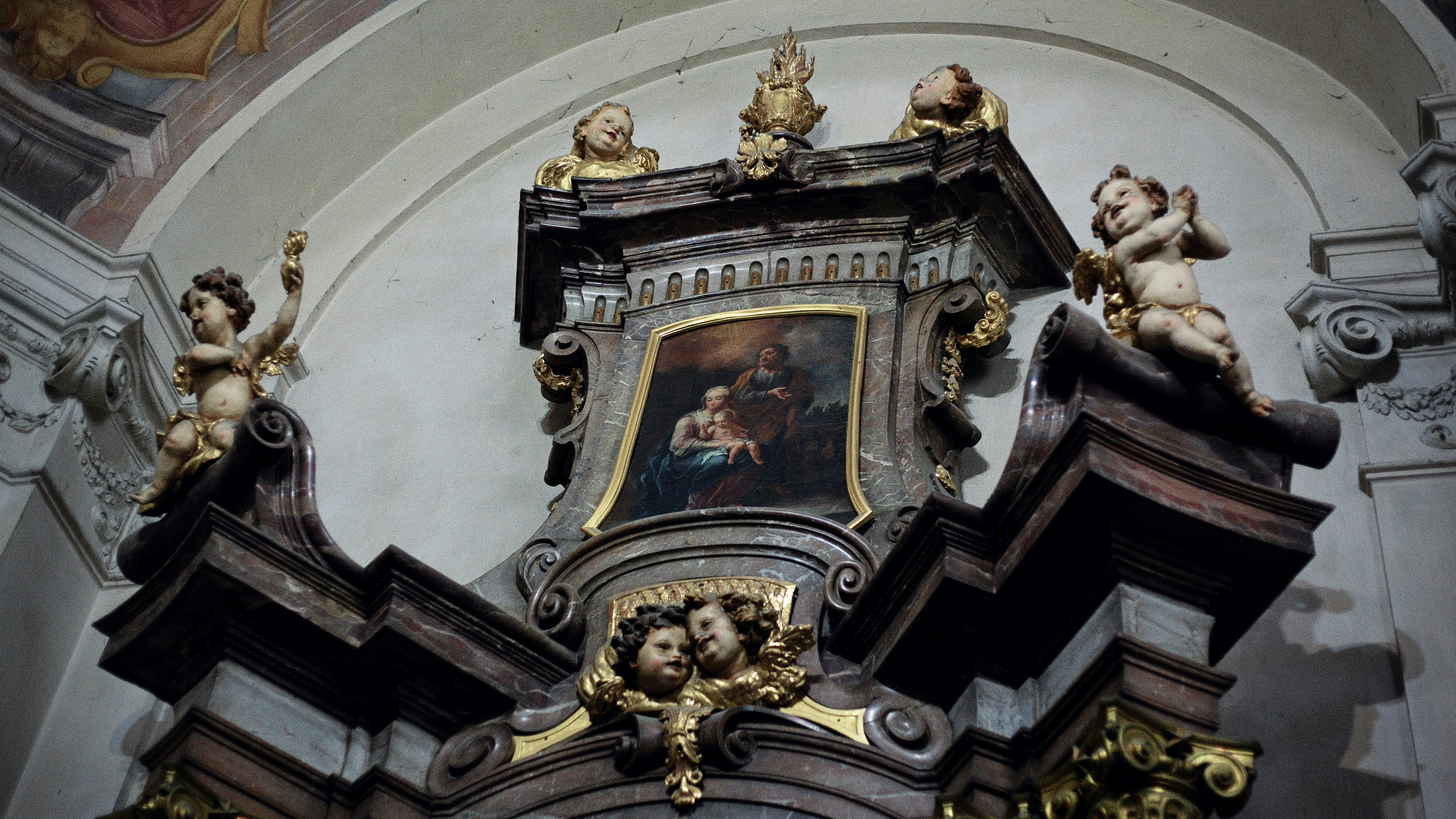 Baroque Choir Loft Portrait Framed in Gilded Carvings
