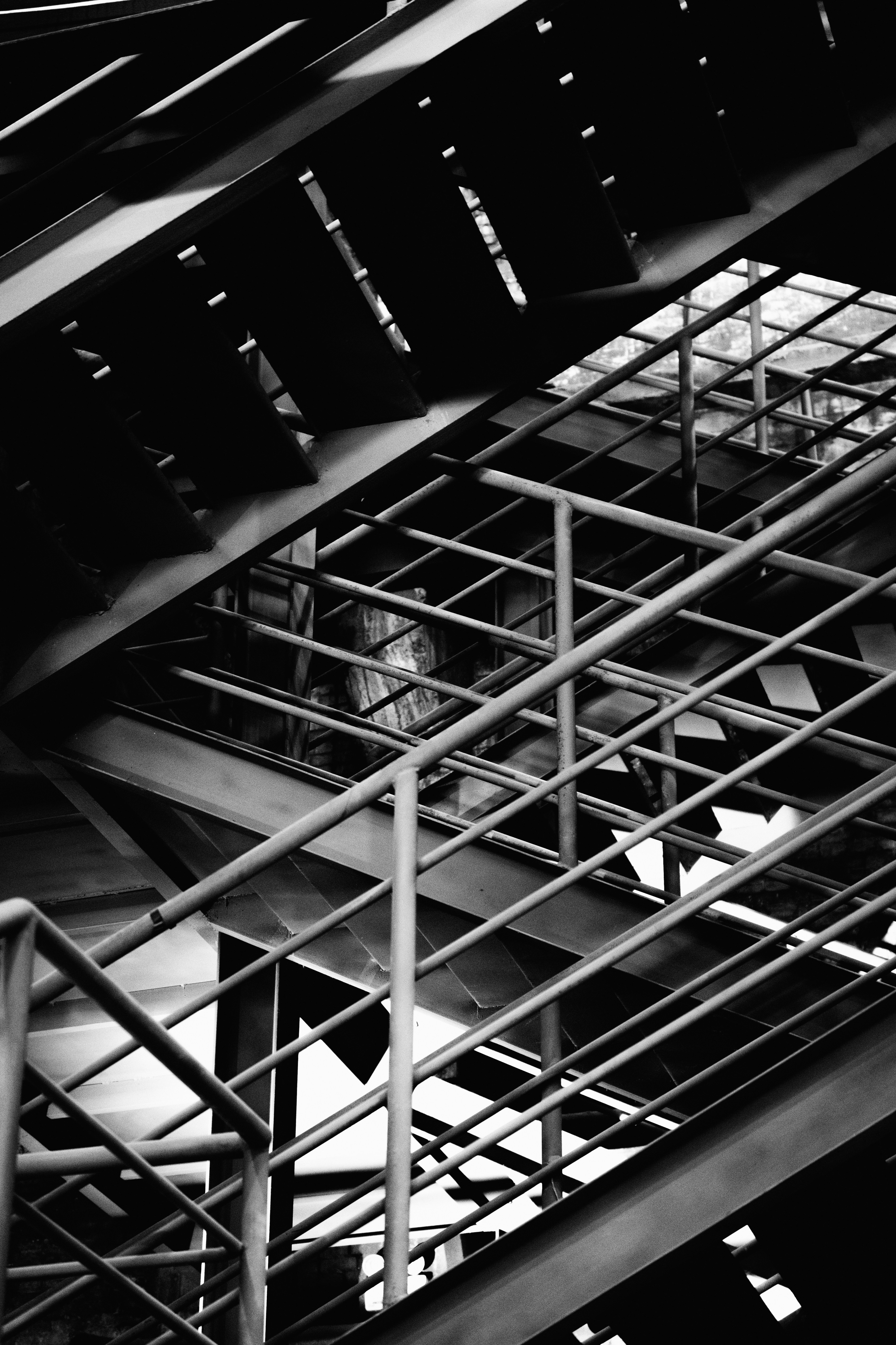 Crisscrossed Steel: A Black-and-White Labyrinth of Rails and Ramps