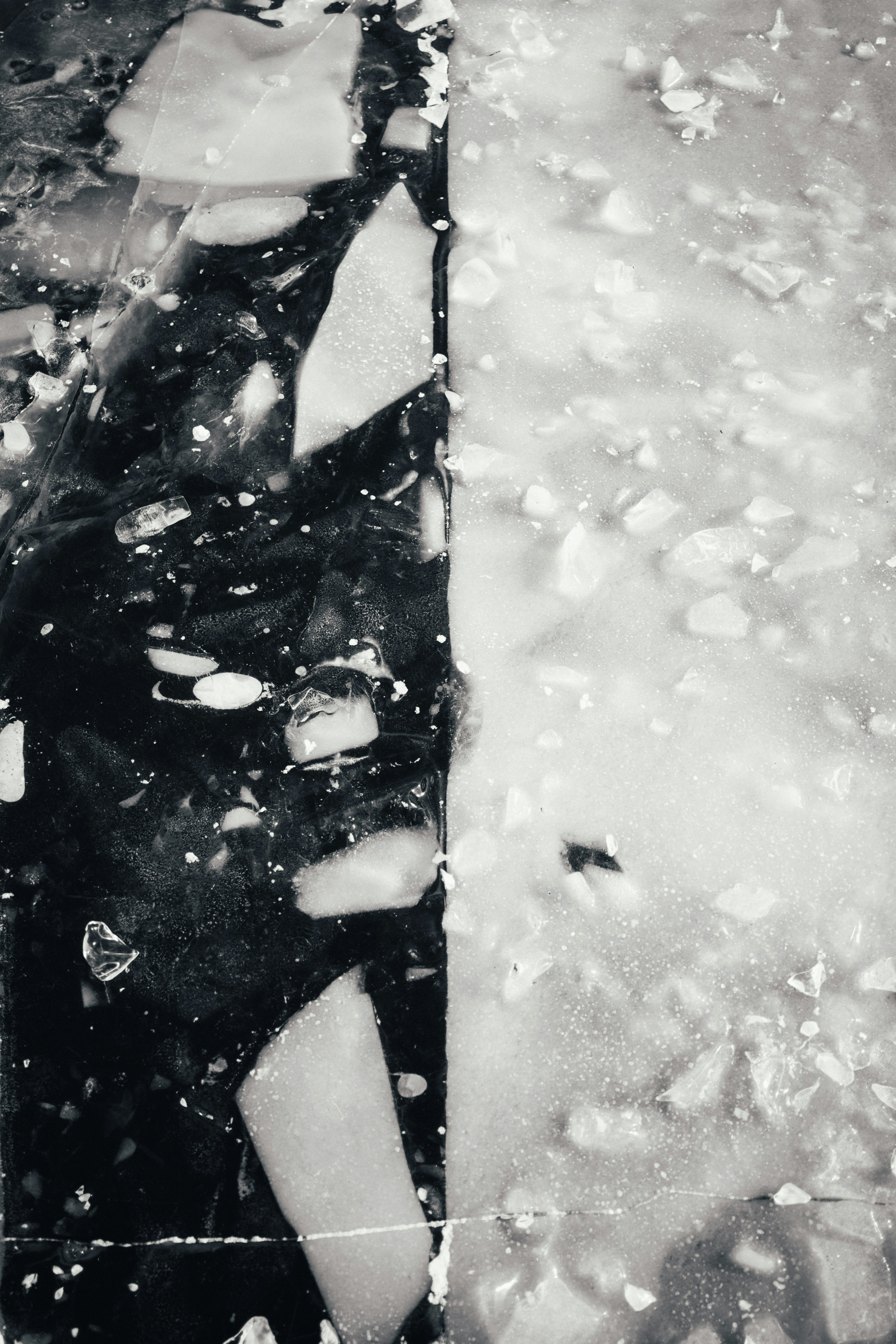 Fragmented Ice Portrait in Monochrome Silence
