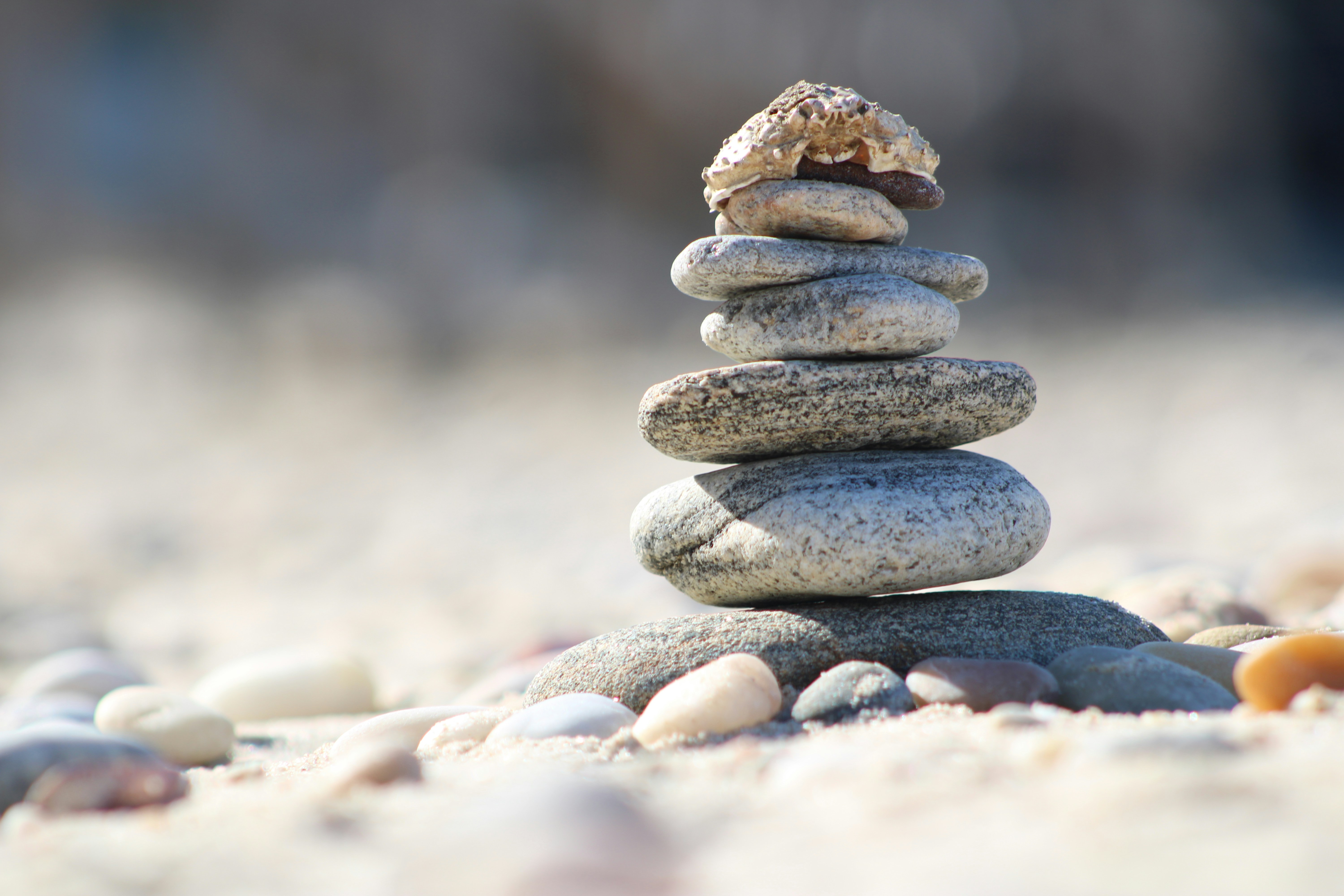 Balance in Pebble Stack: A Quiet Tower on Sunlit Shore