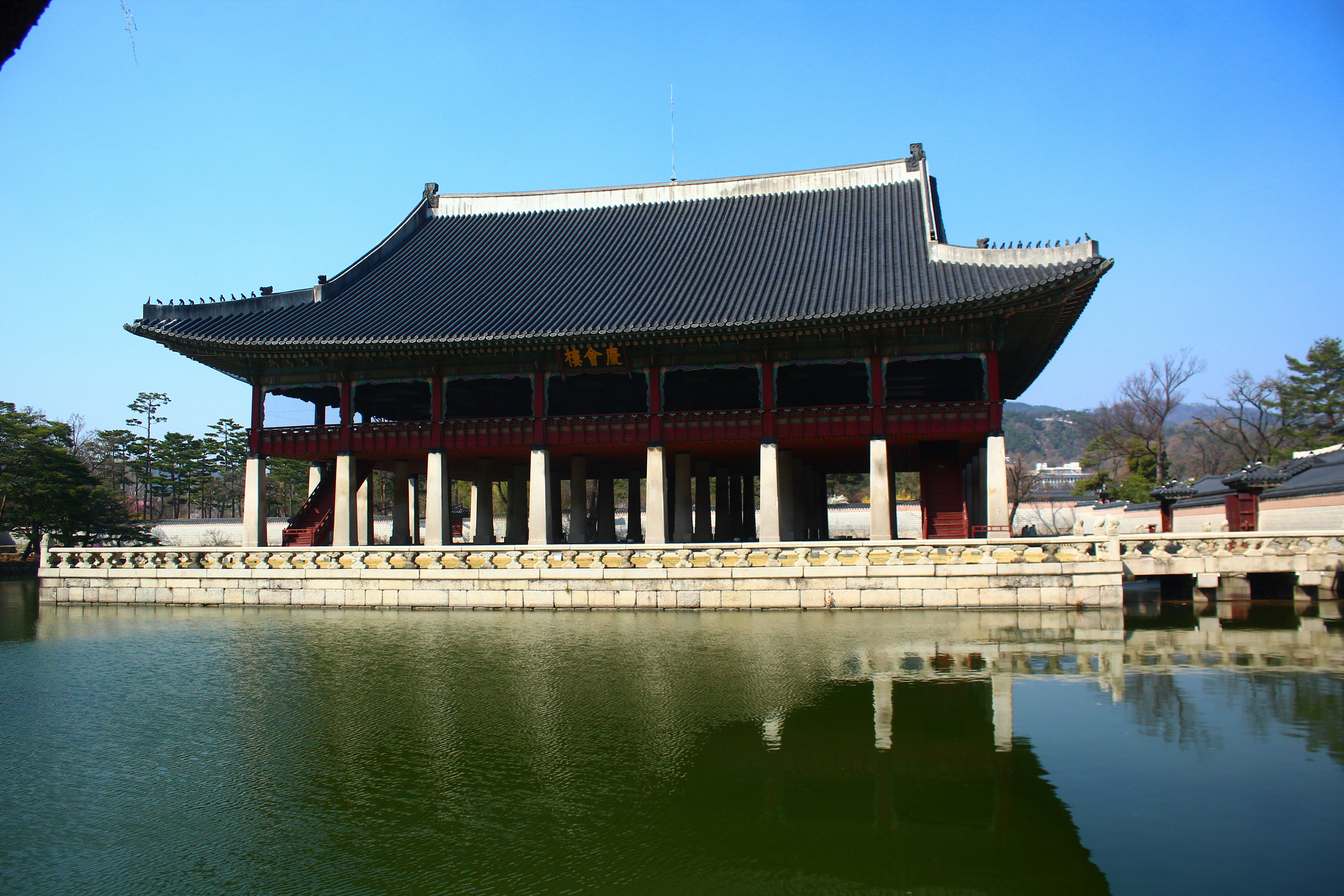 Temple by the tranquil reflecting pool