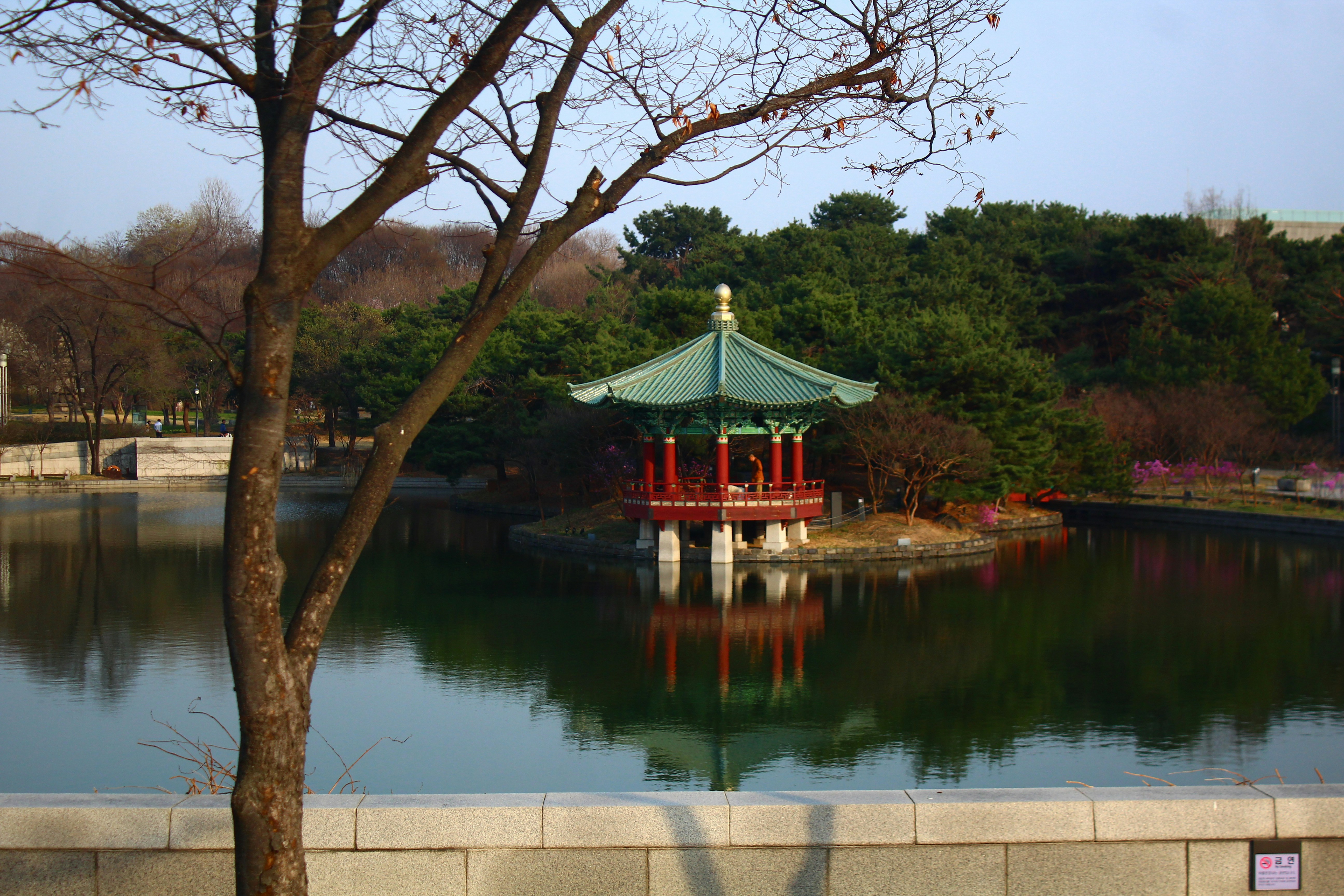 Serene Pavilion on Reflective Water
