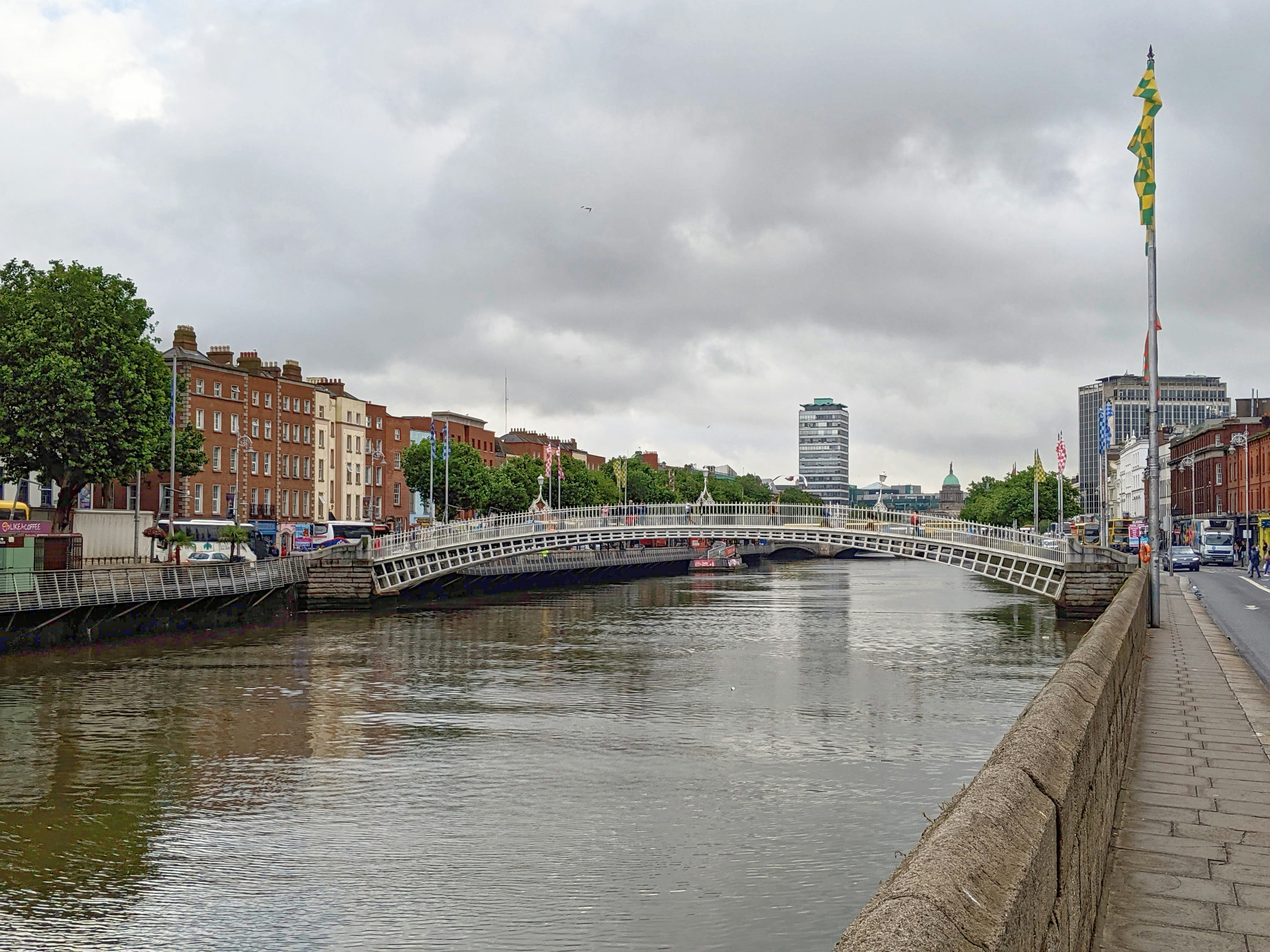 Bridging Riverfront in Overcast Cityscape
