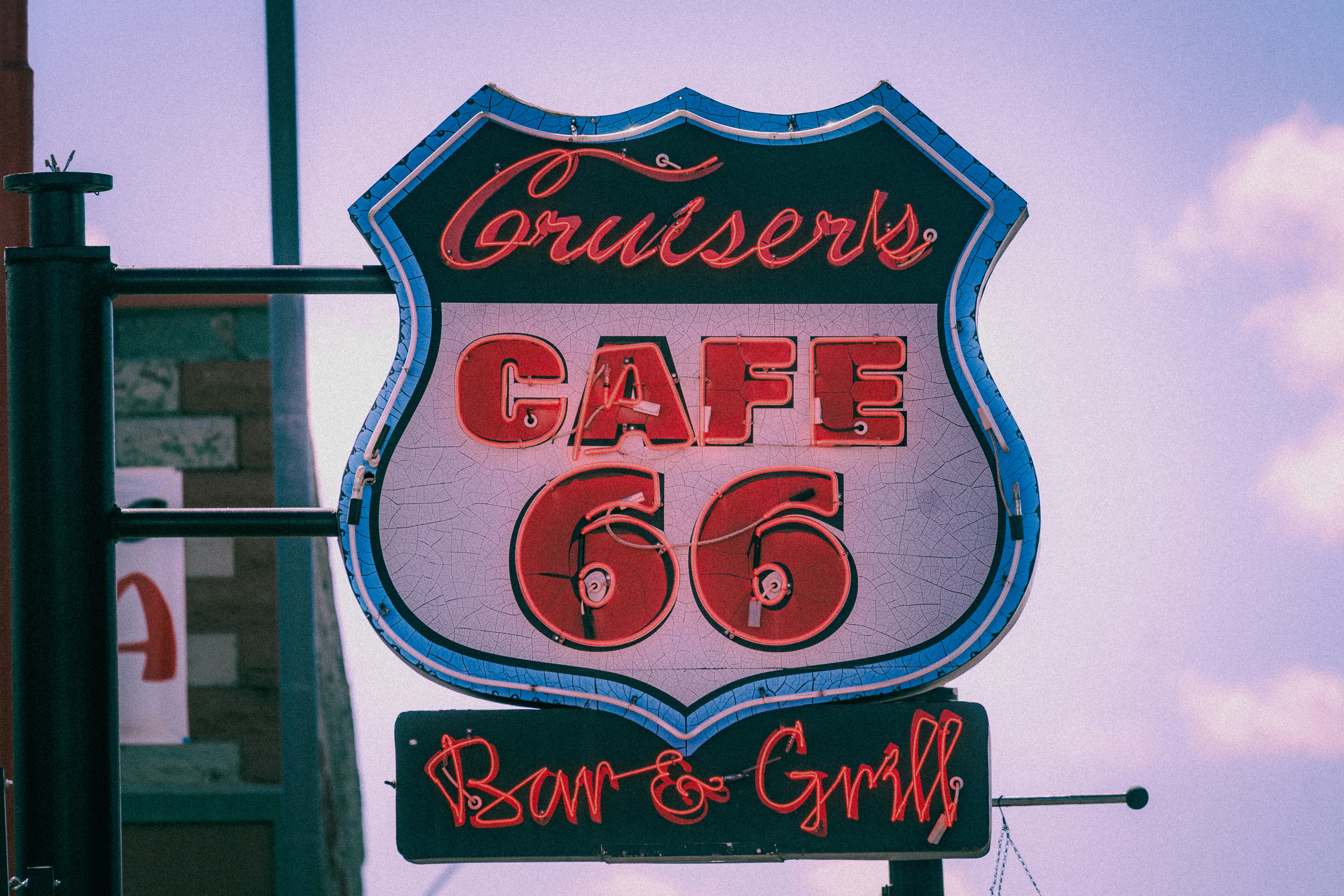 Route Sign in Neon: A Retro Café at Route 66