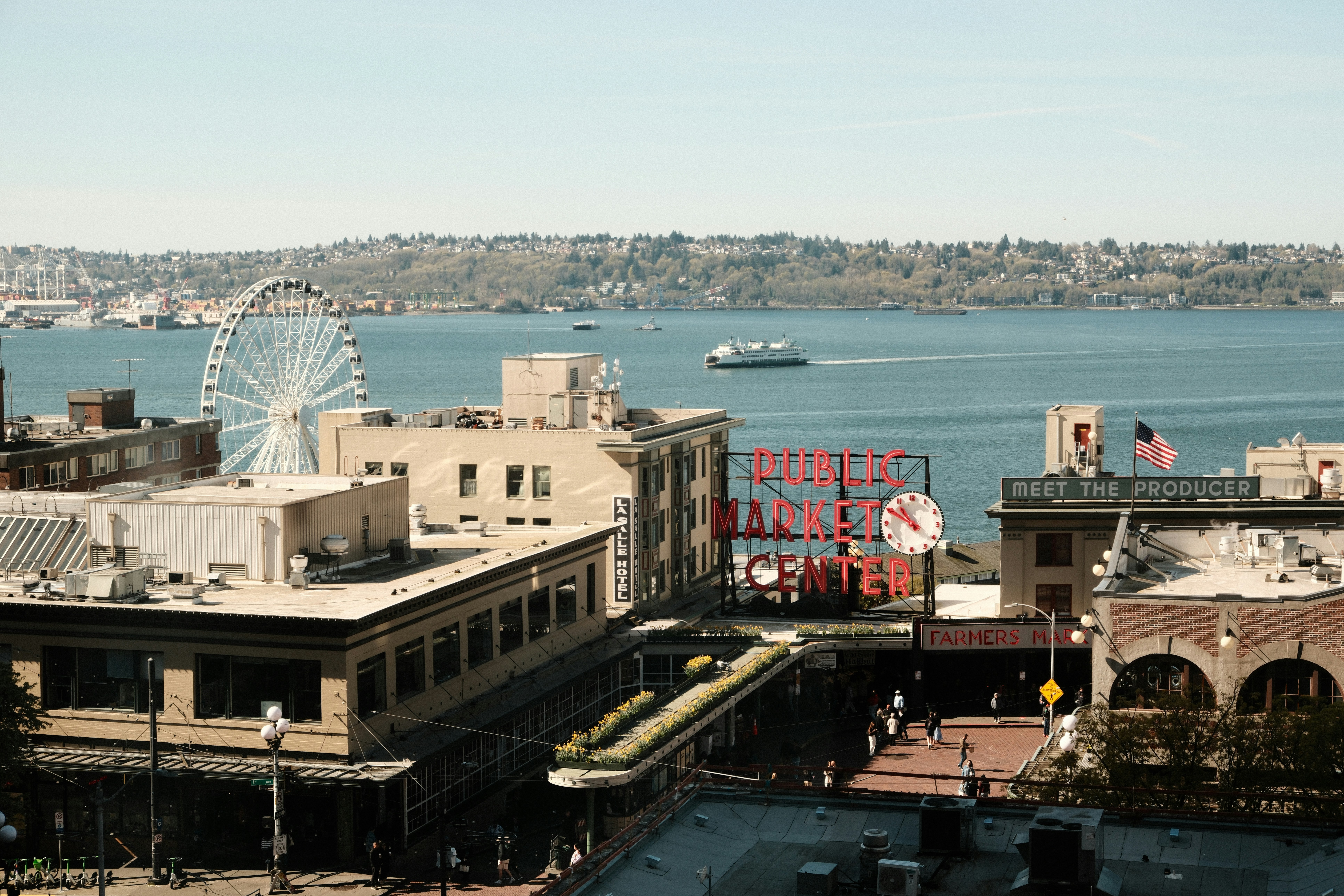 Seattle Harbor Vista: Public Market, Ferris Wheel, and Waterfront