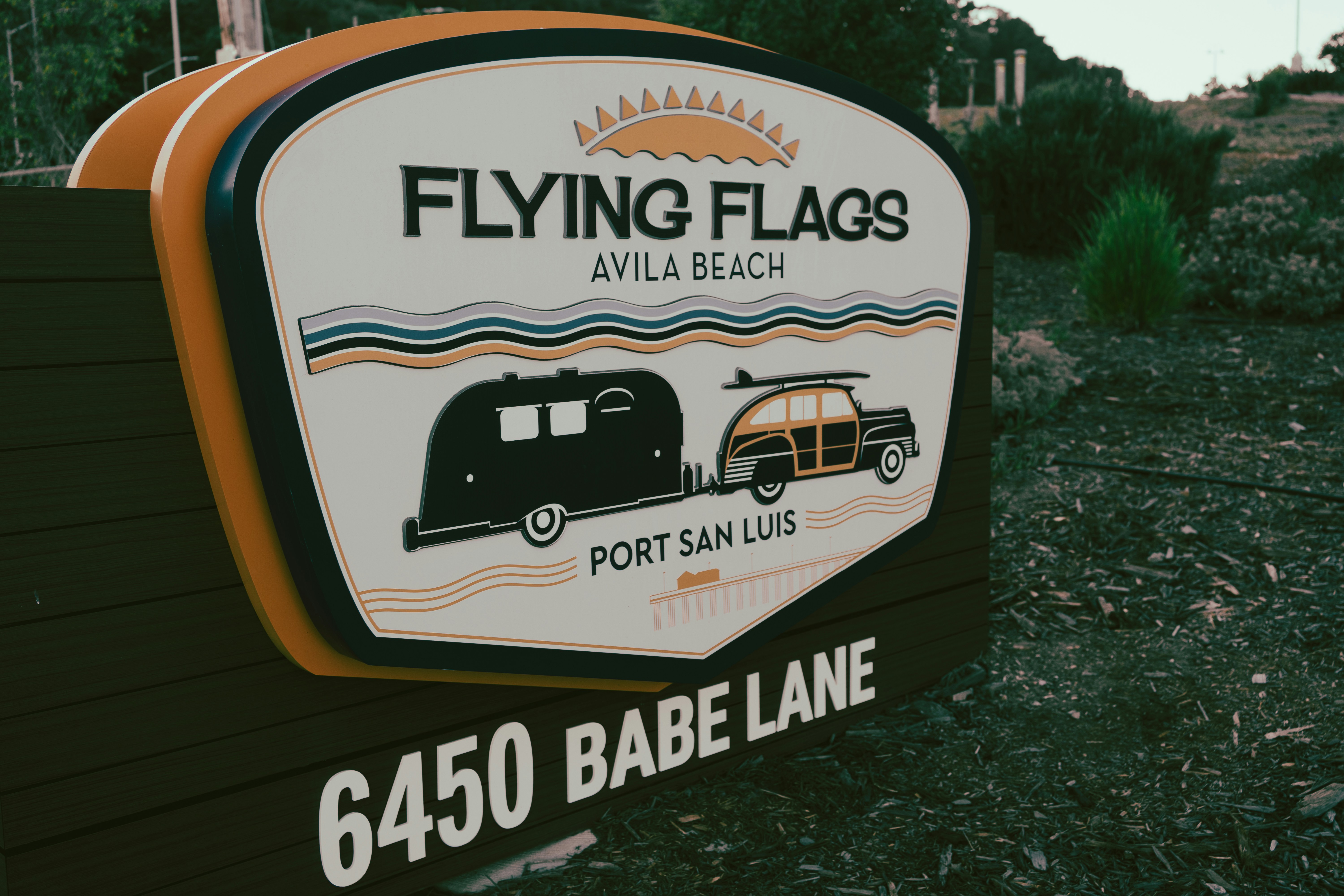 Flying Flags Signpost at Avila Beach, Vintage Trailer Motif