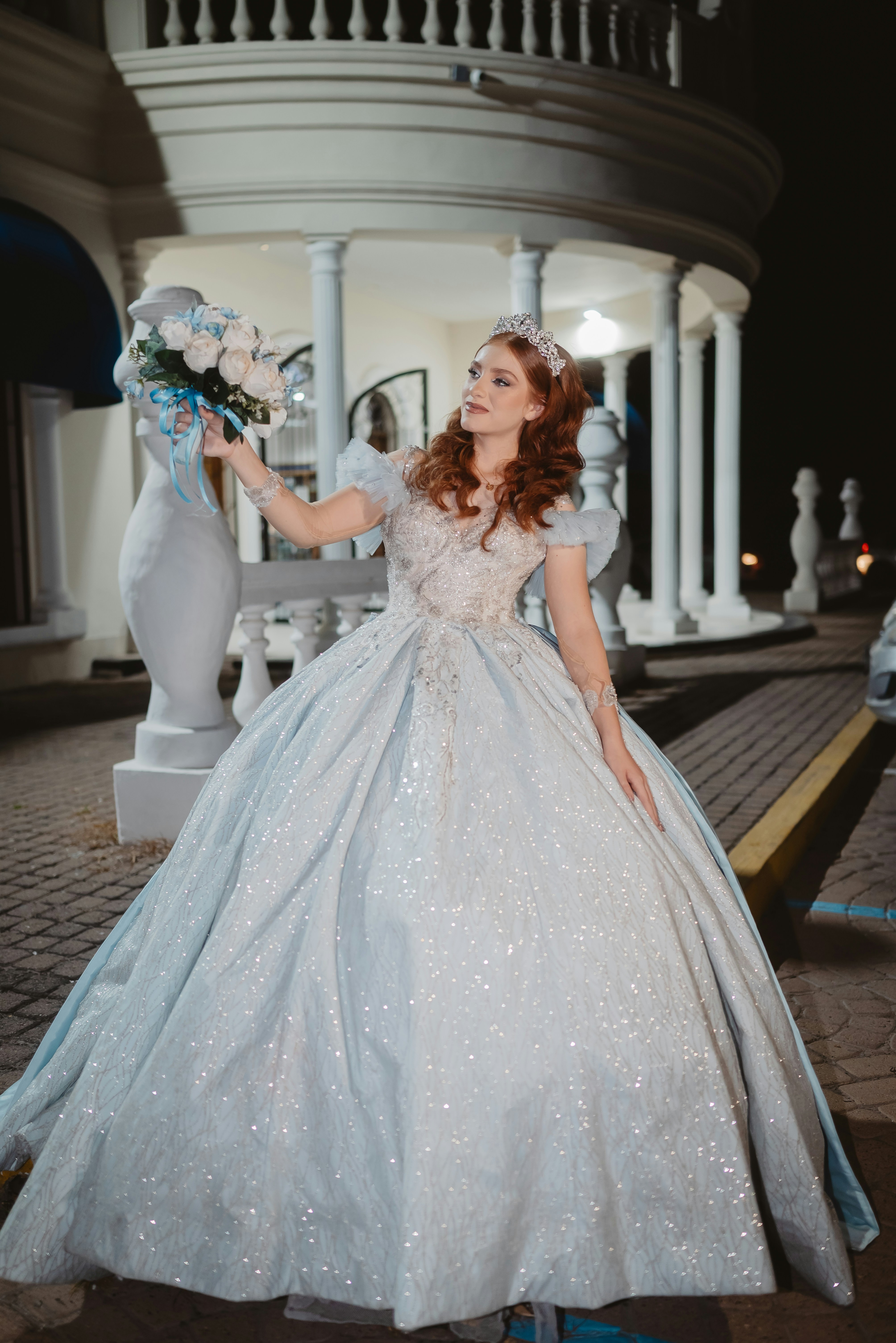 Crowned in Glitter: A Nighttime Princess in a Moonlit Ballgown