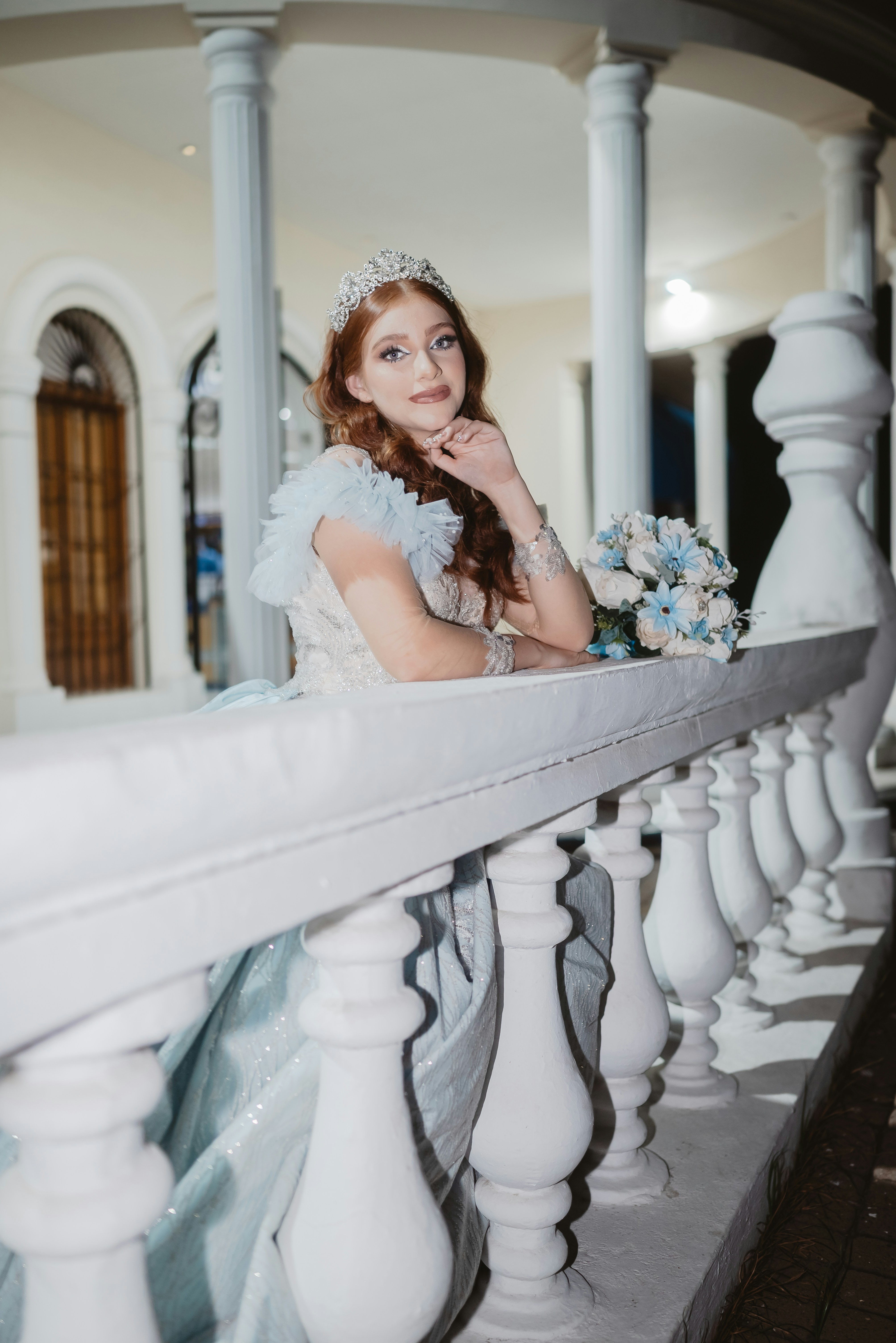 Crowned in Crystallized Grace on a Velvet Balcony