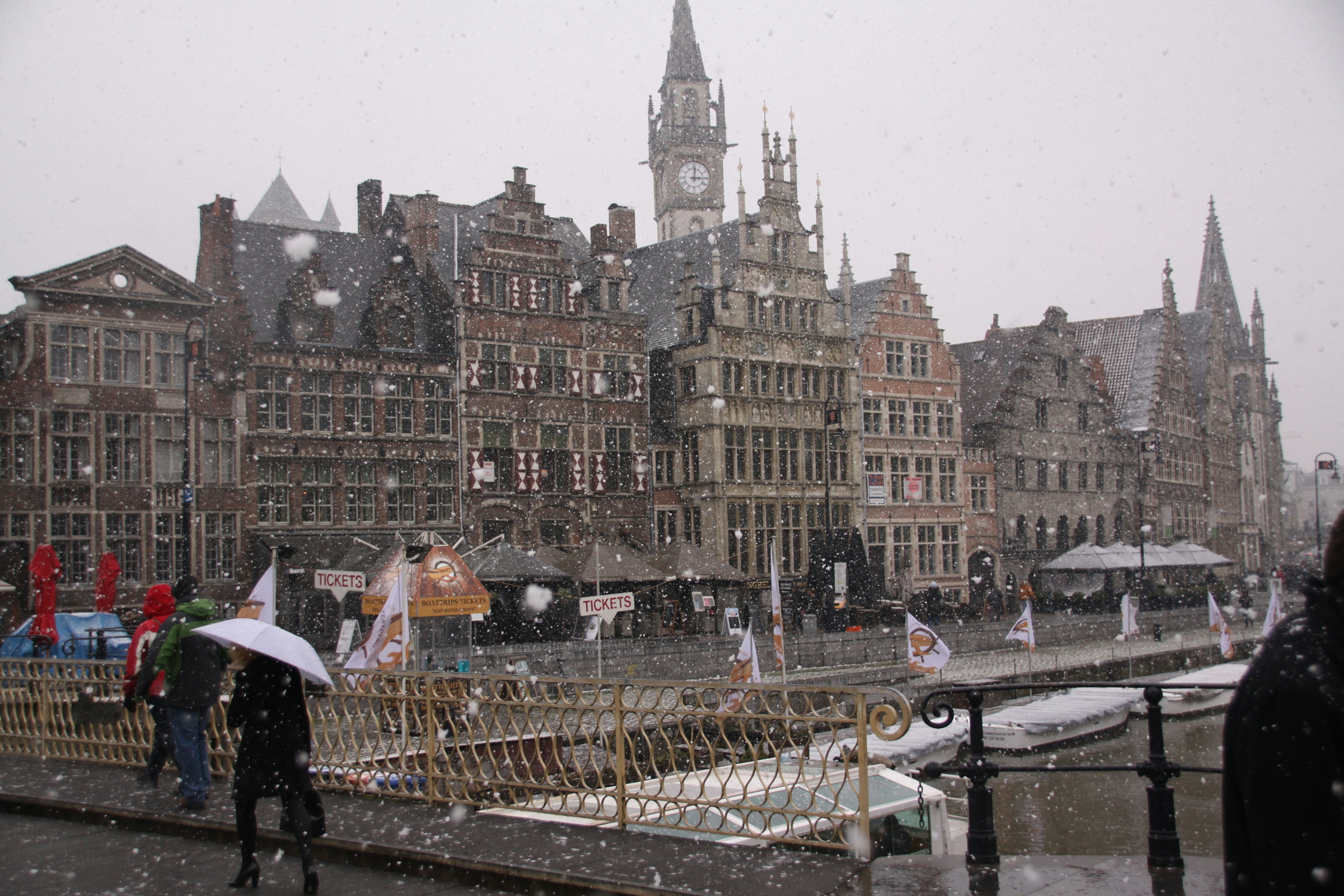 Snowfall Over a Historic Urban Square