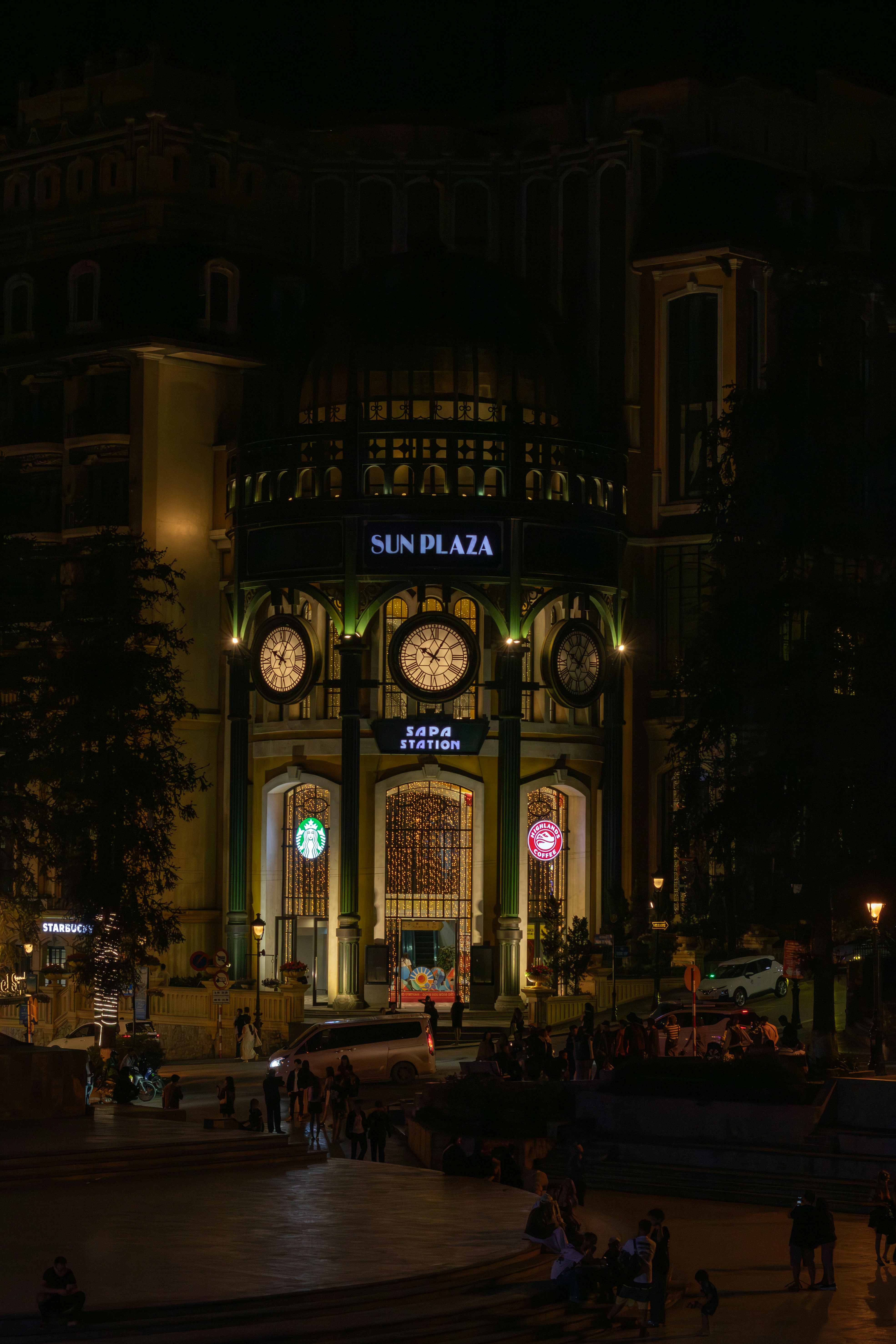 Nighttime Clock Tower at Sun Plaza Comes Alive