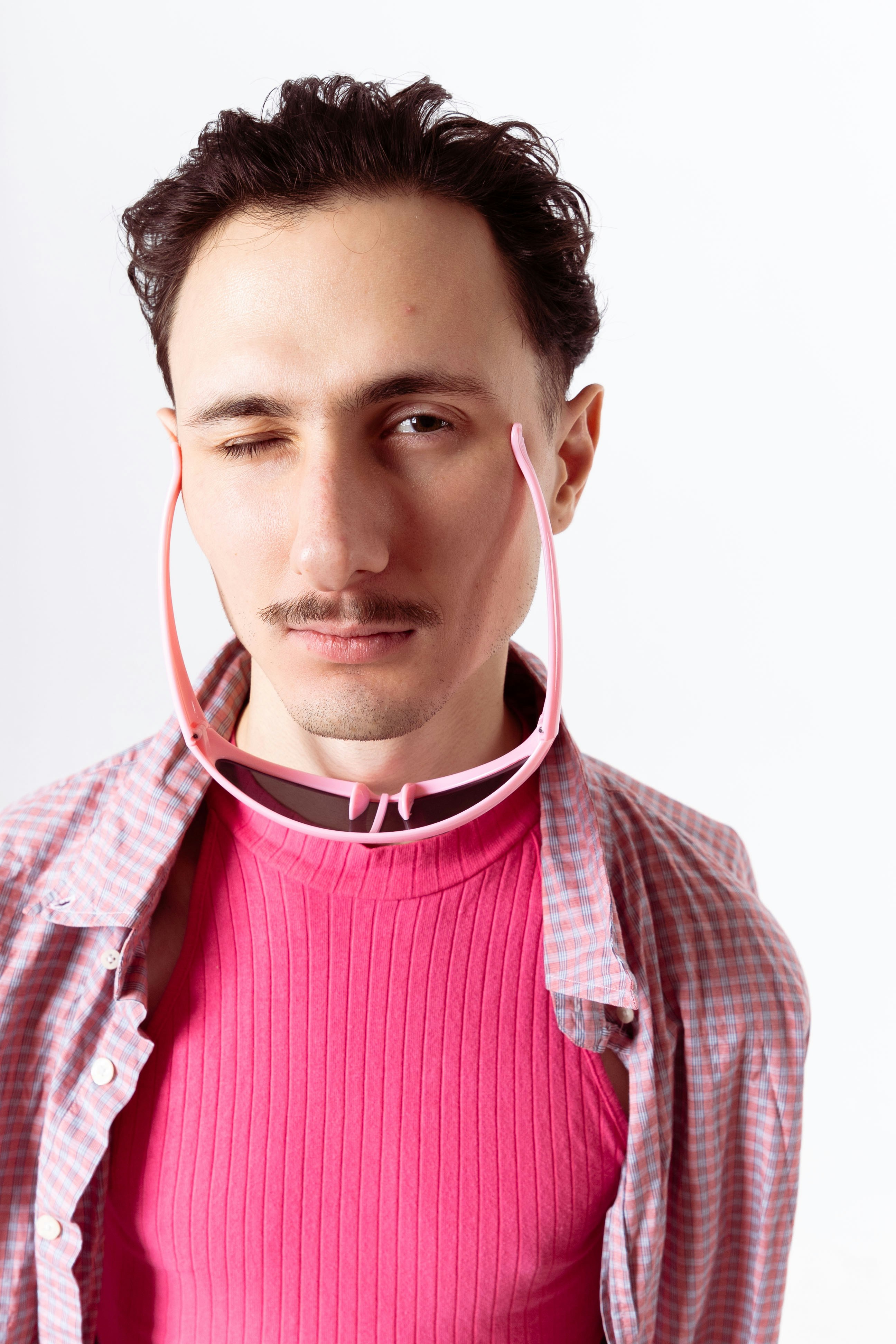 Neon Pink Frame: A Portrait with Playful Balance