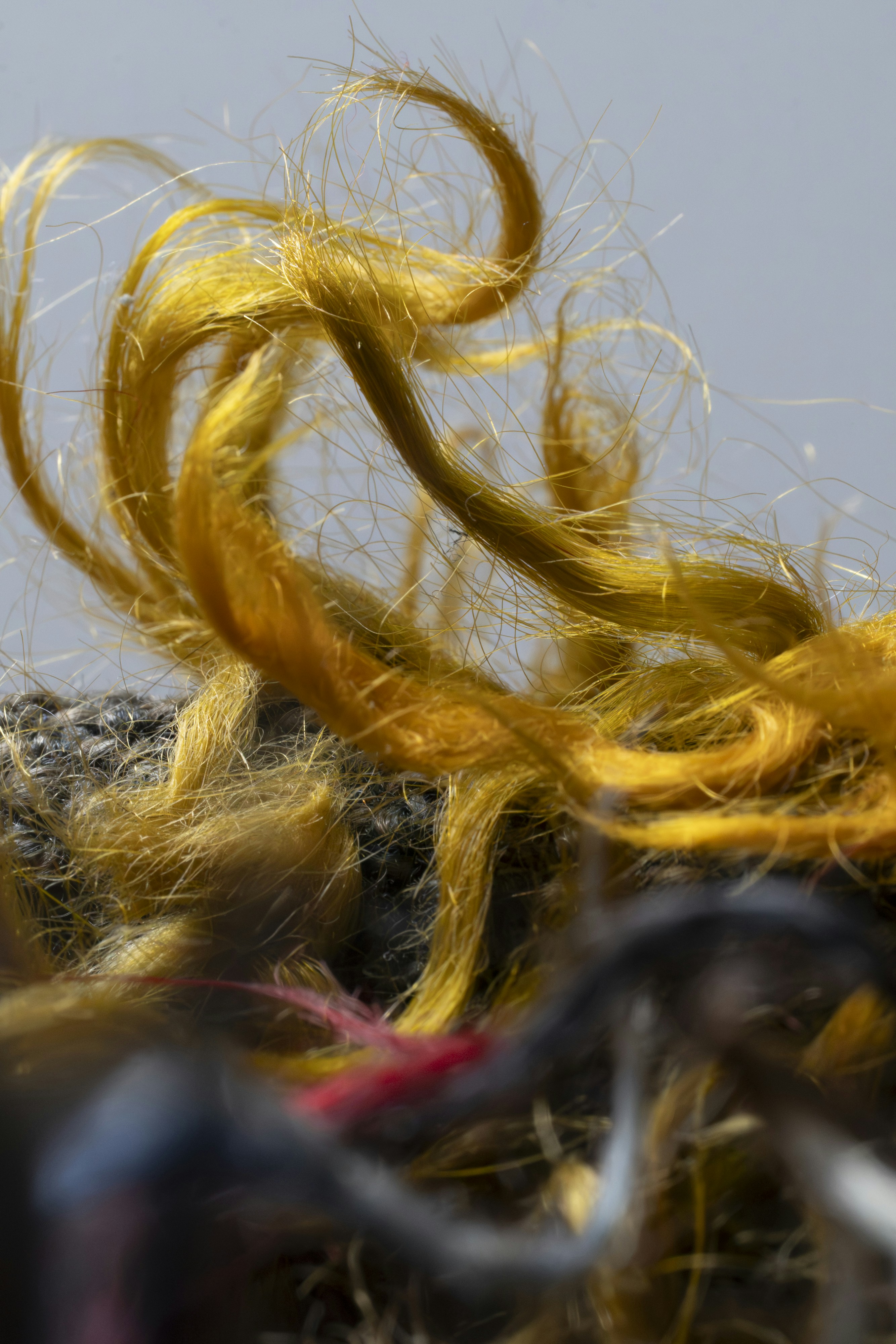 Tangled Golden Strands on a Rough Canvas