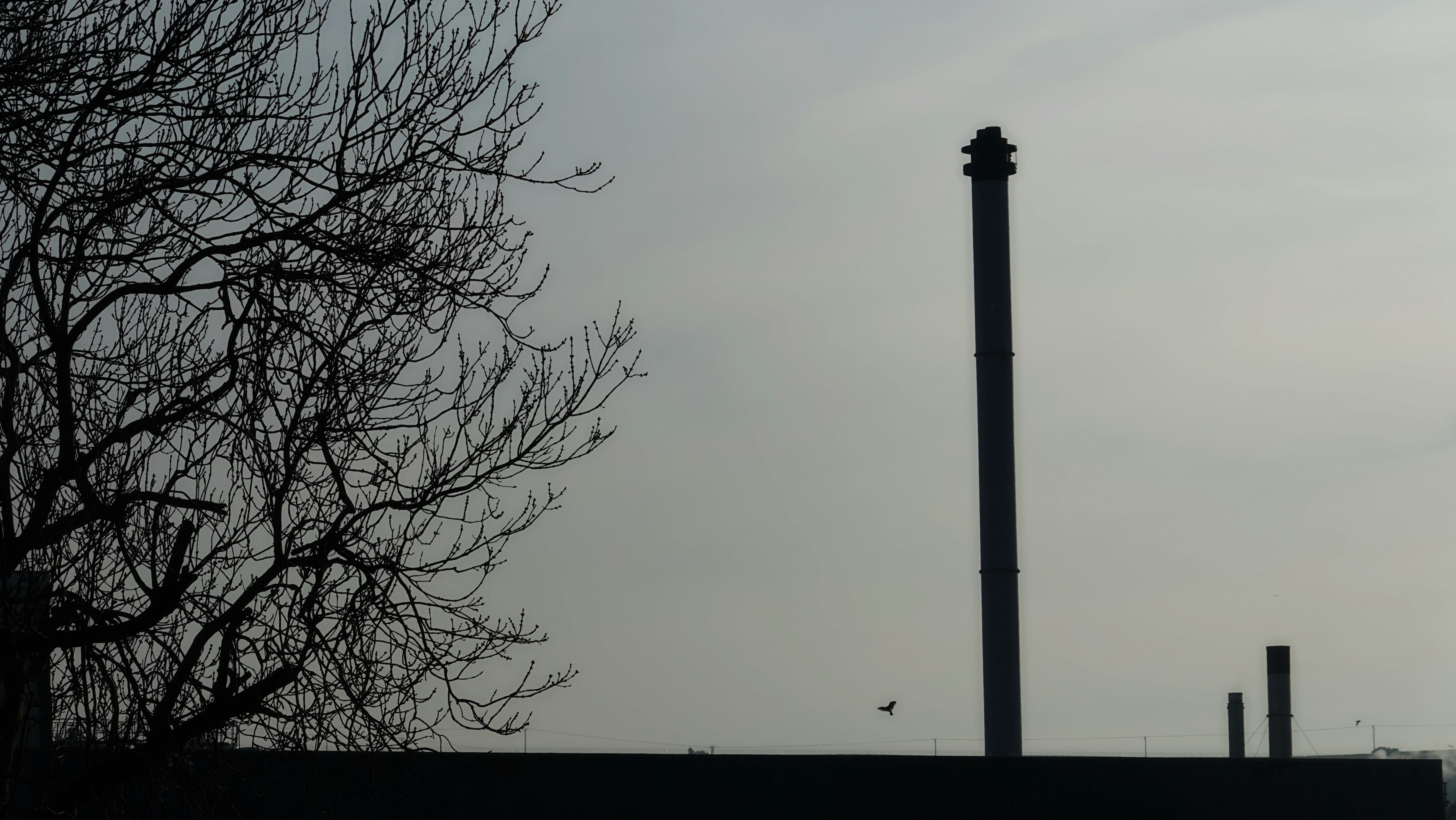 Industrial Horizon: A Silent Chimney Slices the Sky
